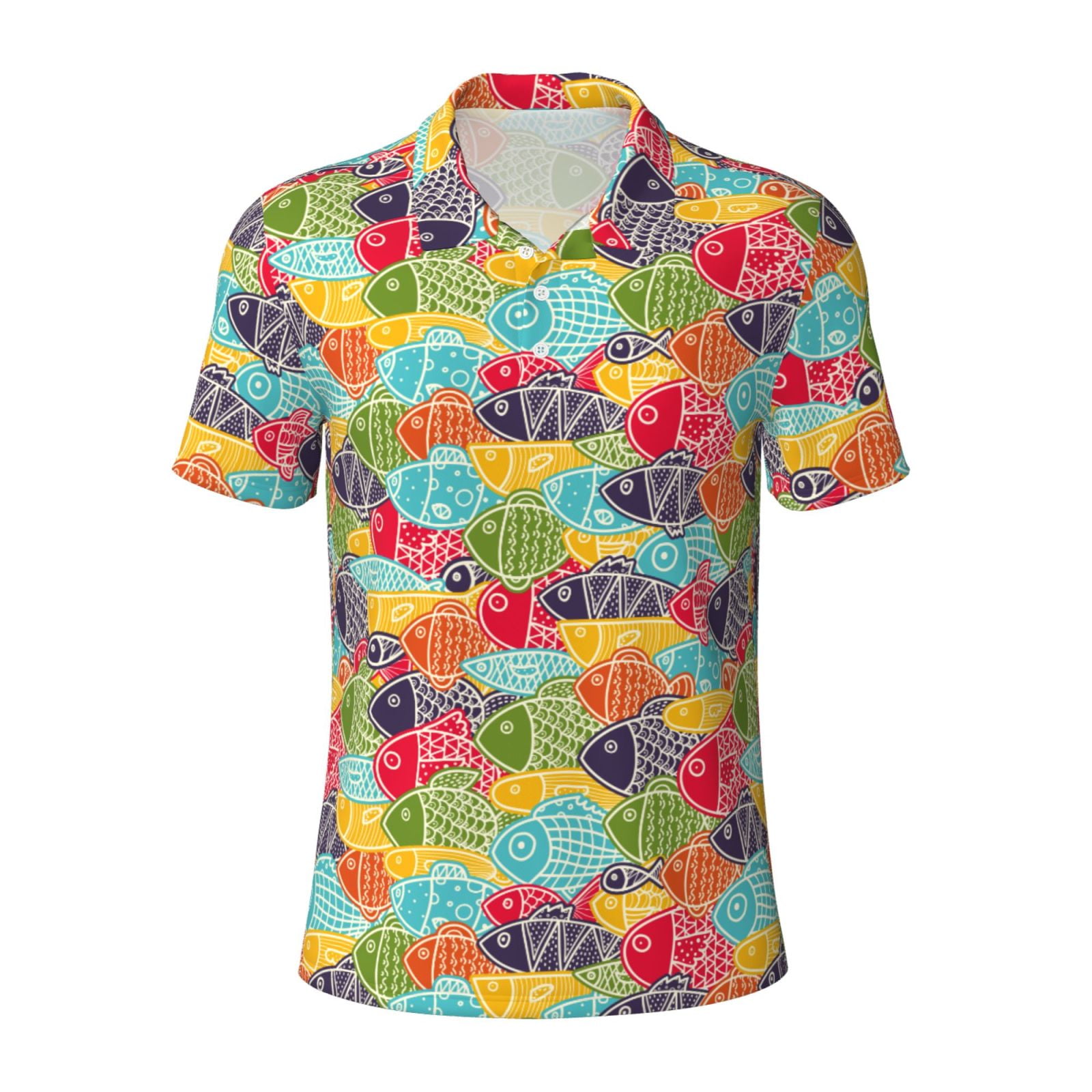 Yiaed Colorful Fish 2Print Men's Short Sleeve Polo Shirt,Golf Polo for ...