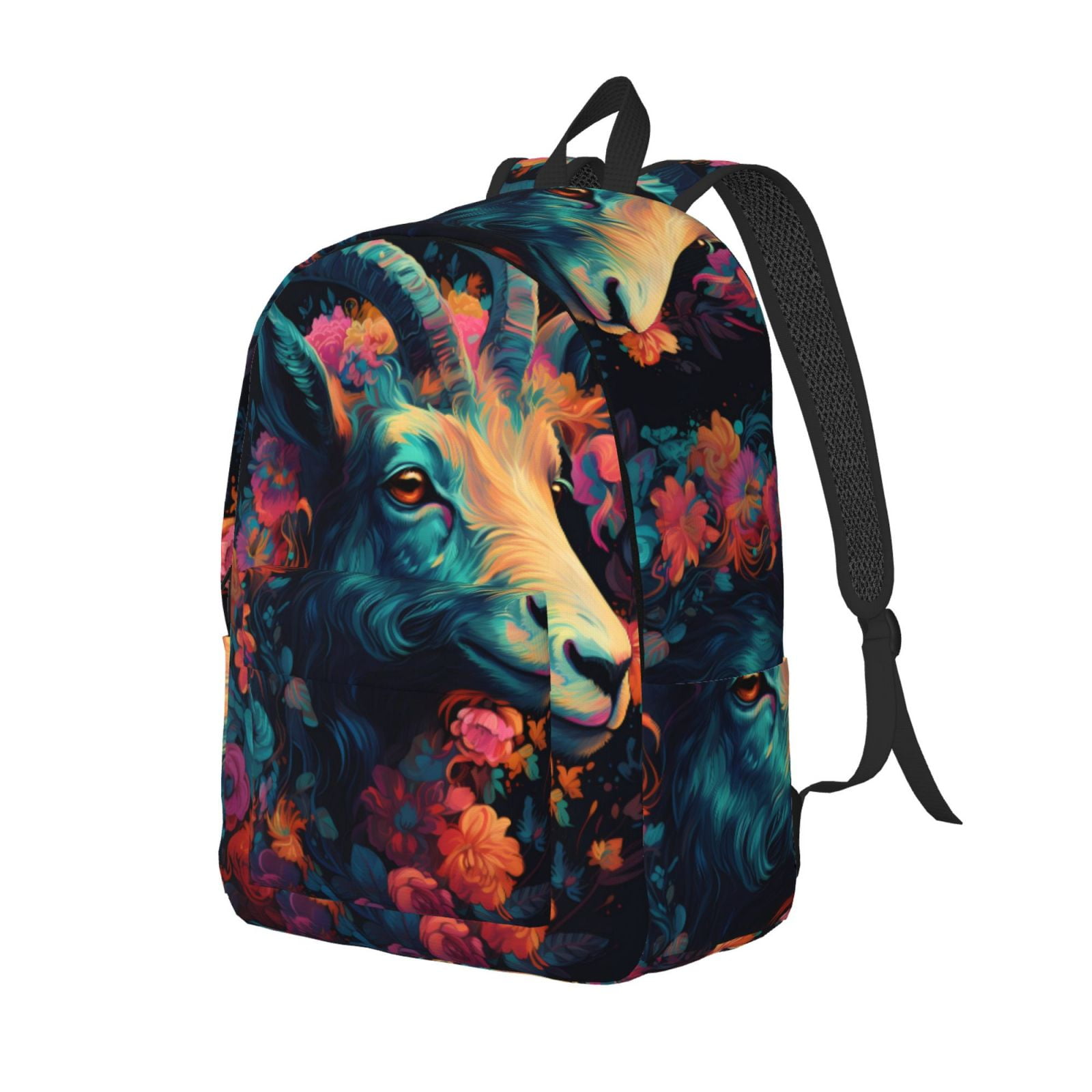 Yiaed Colorful Flower Goat Print Print Laptop Backpack Travel Canvas ...