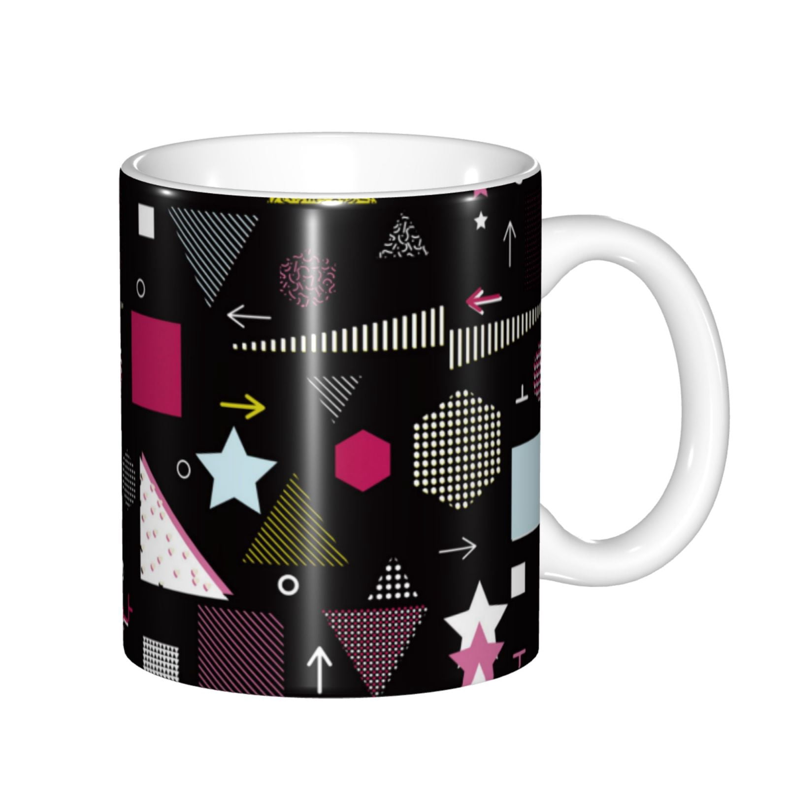 Yiaed Colorful Geometry Print Ceramics Coffee,Large Handle Design,Extra ...