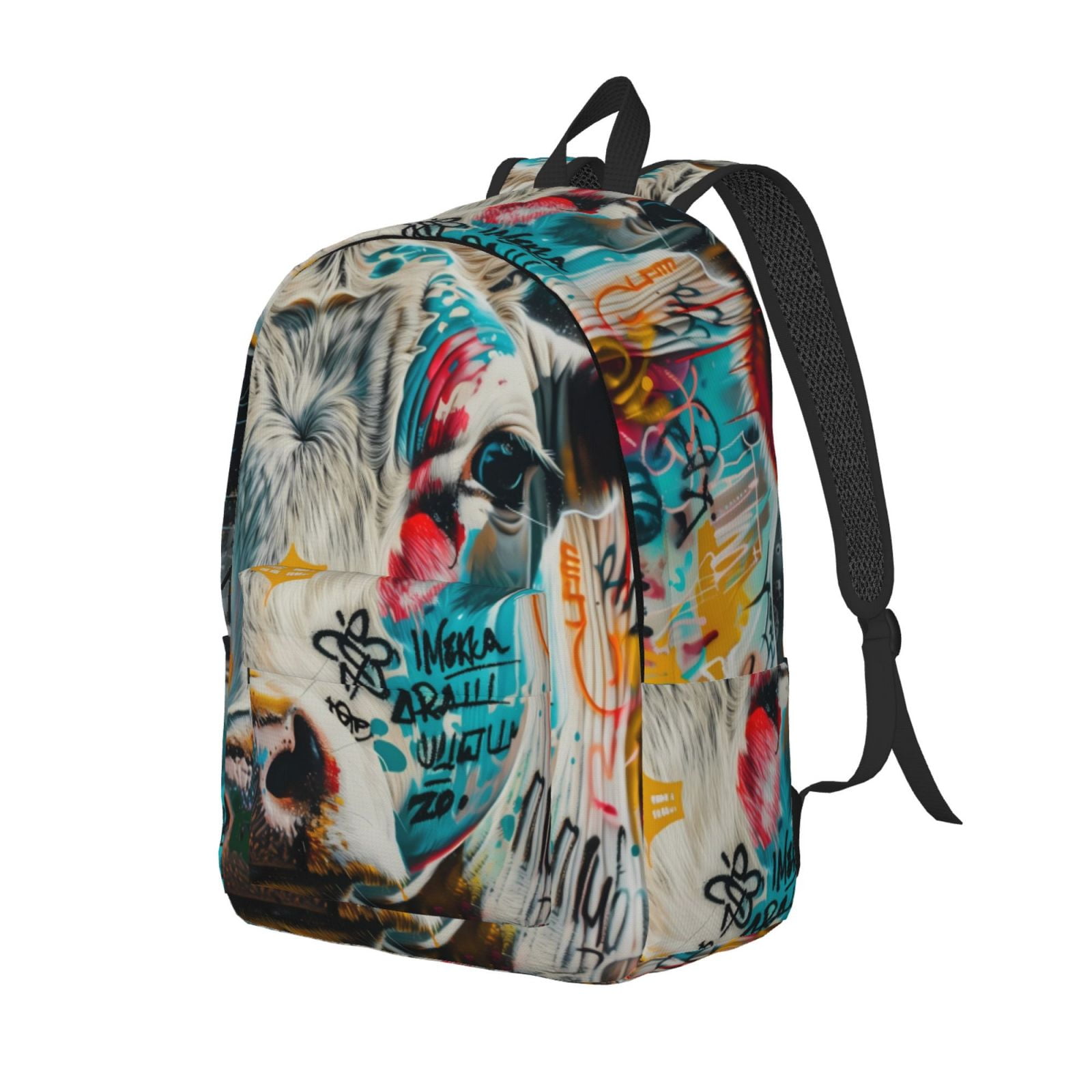 Yiaed Colorful Graffiti Cow Print Laptop Backpack Travel Canvas ...