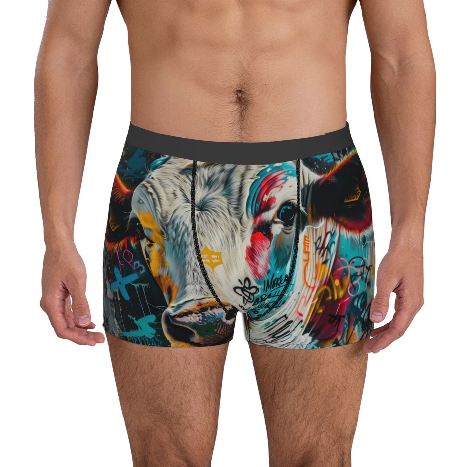 Yiaed Colorful Graffiti Cow Print Men's Soft Cotton Boxer Shorts ...