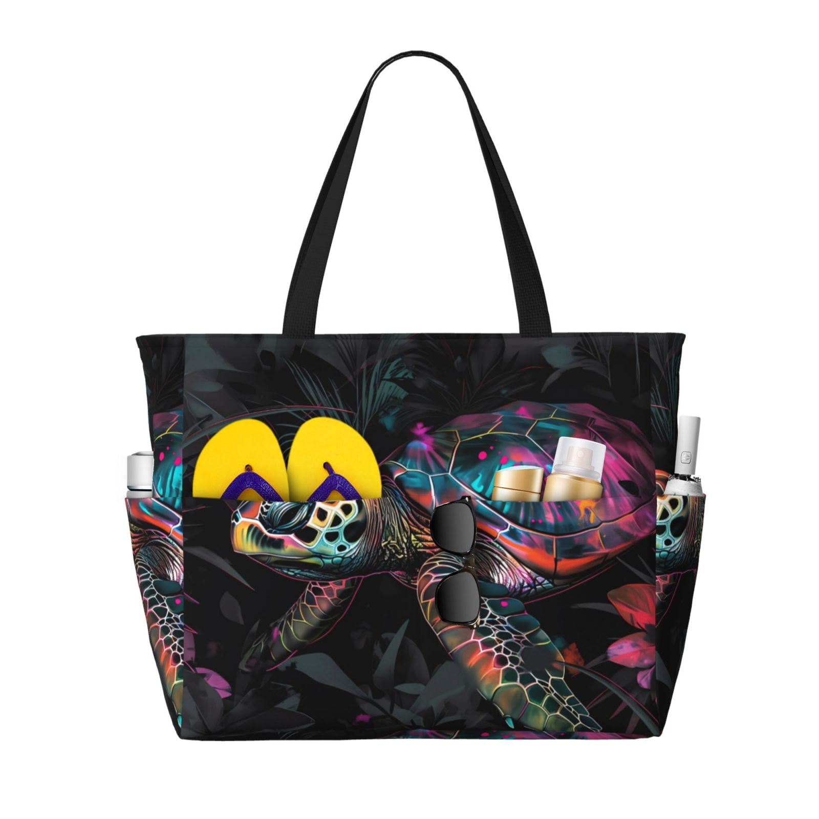 Yiaed Colorful Plant Turtle A Print Large Capacity Beach Travel Bag ...
