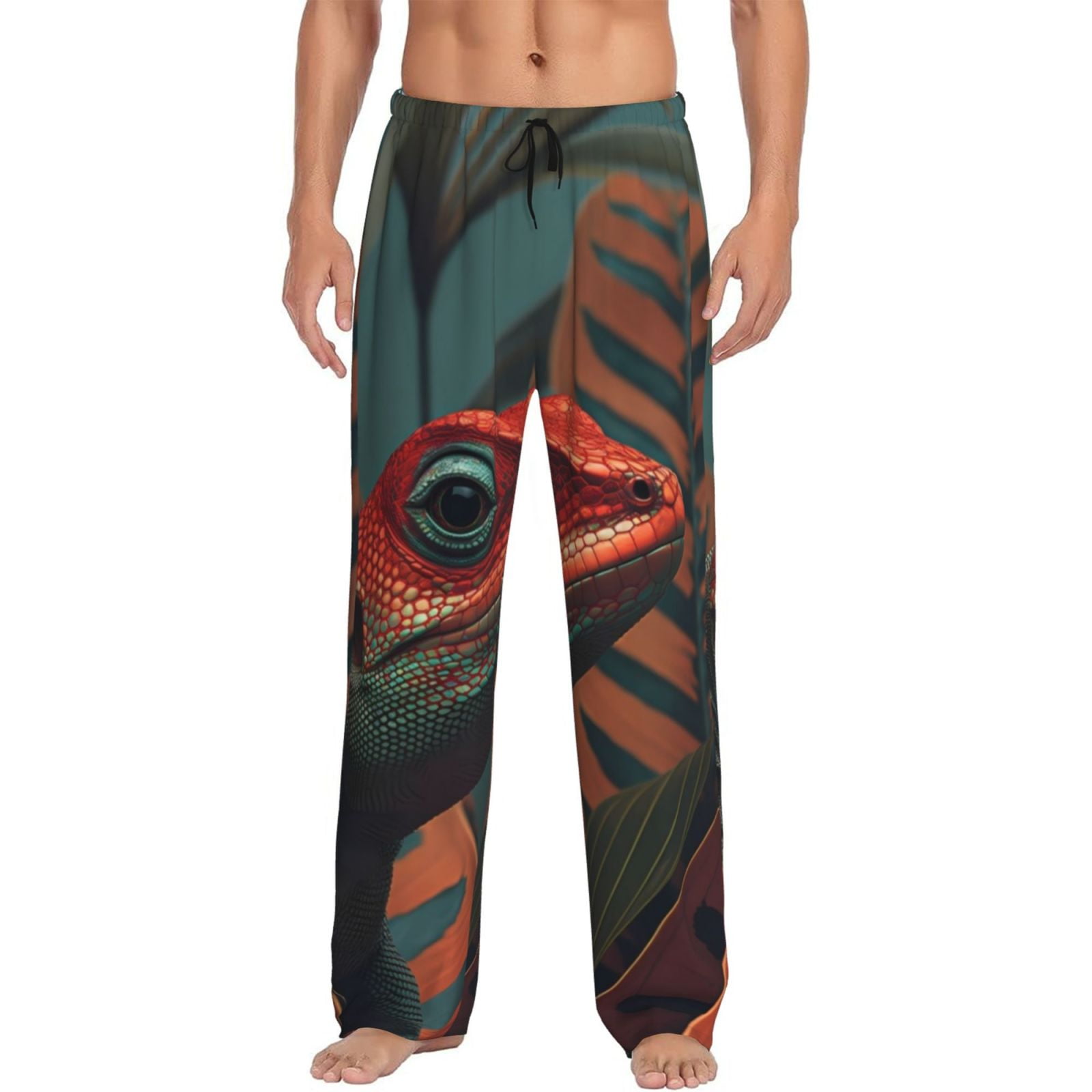 Yiaed Colorful Reptile And Leaves Print Men's Lounge Pants, Loose PJ ...