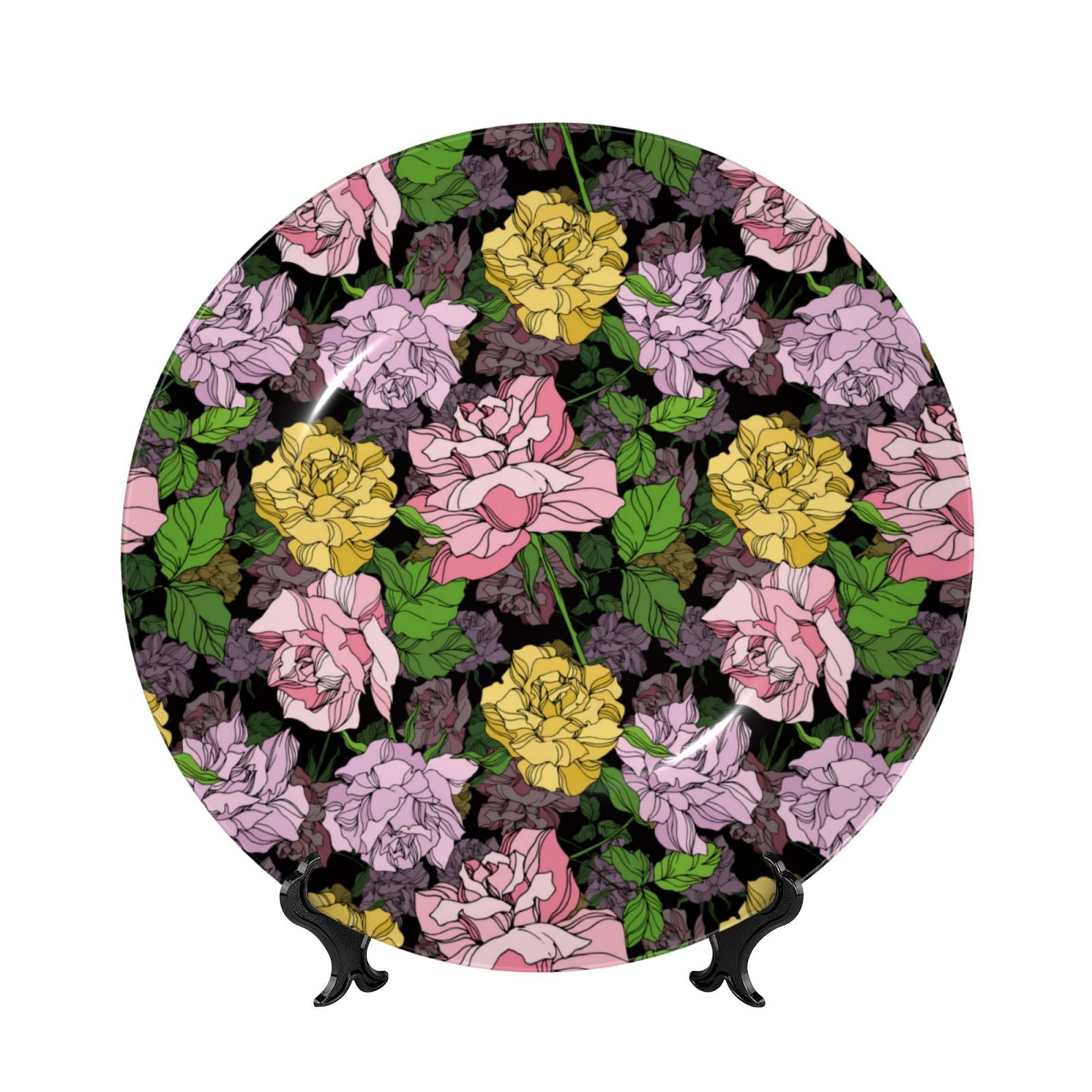 Yiaed Colorful Roses Print Bone China Decorative Plate Ceramic Dinner ...