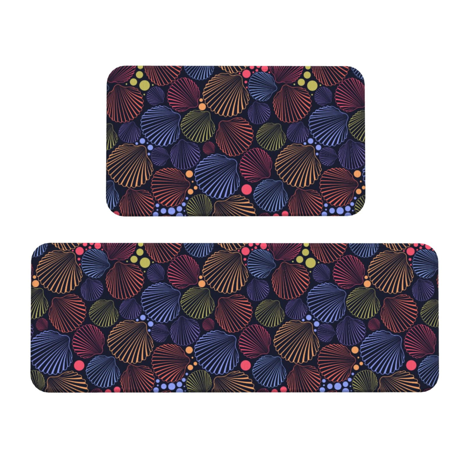 Yiaed Colorful Shells Kitchen Rugs Sets of 2 Kitchen Mats Cushioned ...