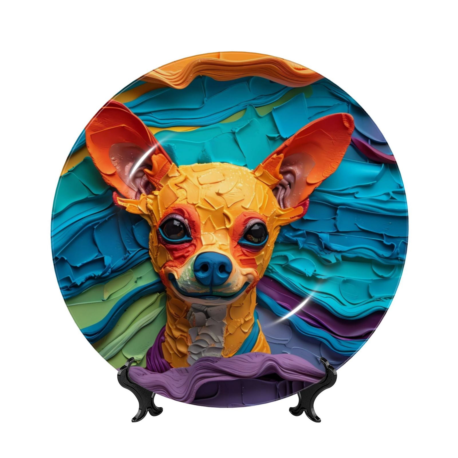 Yiaed Colorful Textured Chihuahua Print Bone China Decorative Plate ...