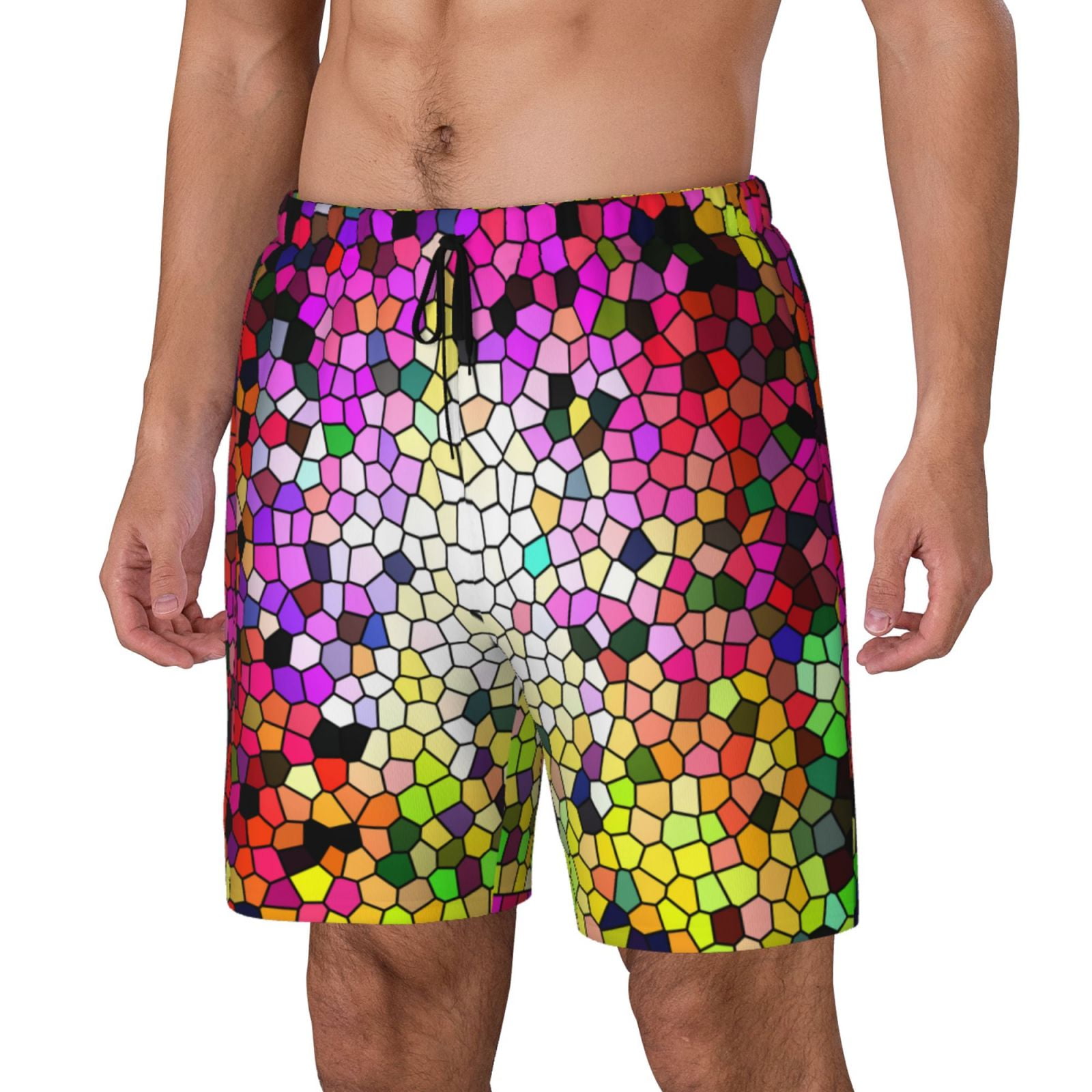 Yiaed Colorful Tie Dye Stained Glass 3 Print Mens Swim Trunks Bathing ...