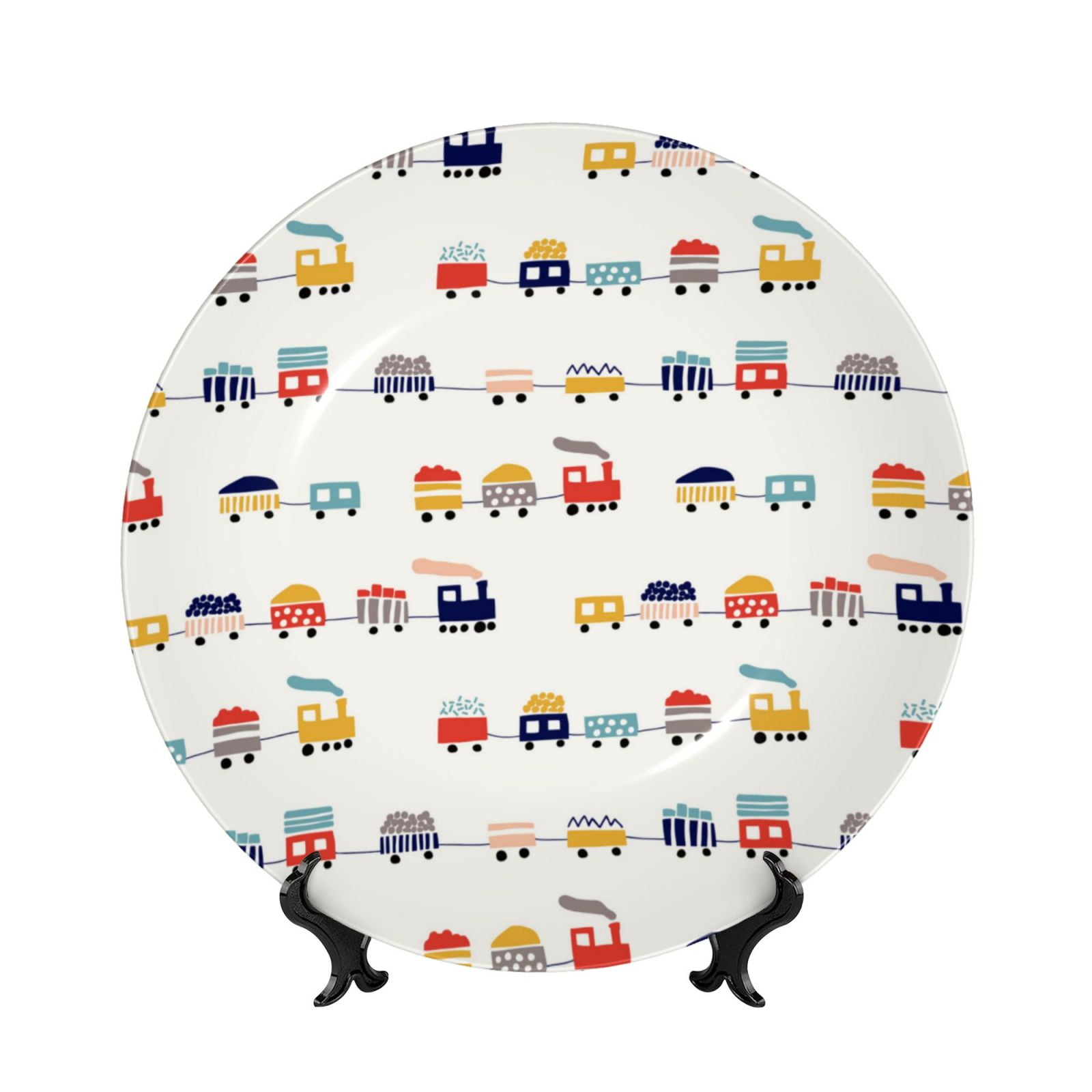 Yiaed Colorful Trains Print Bone China Decorative Plate Ceramic Dinner ...