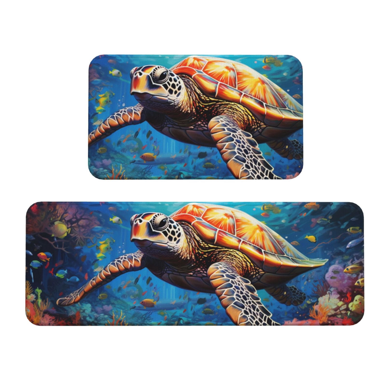 Yiaed Colorful Underwater Sea Turtle Kitchen Rugs Sets of 2 Kitchen ...