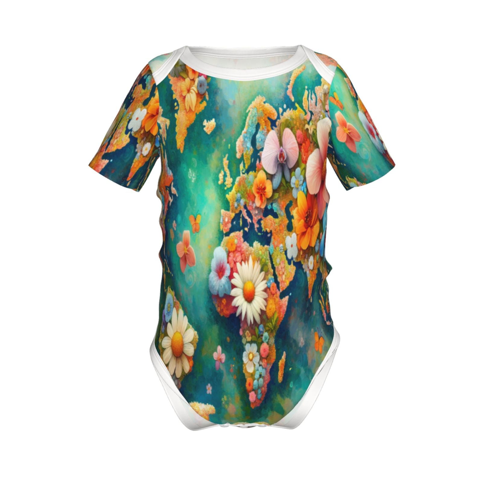 Yiaed Colorful World Map Print Infant Climbing Short Sleeve Onesie One ...