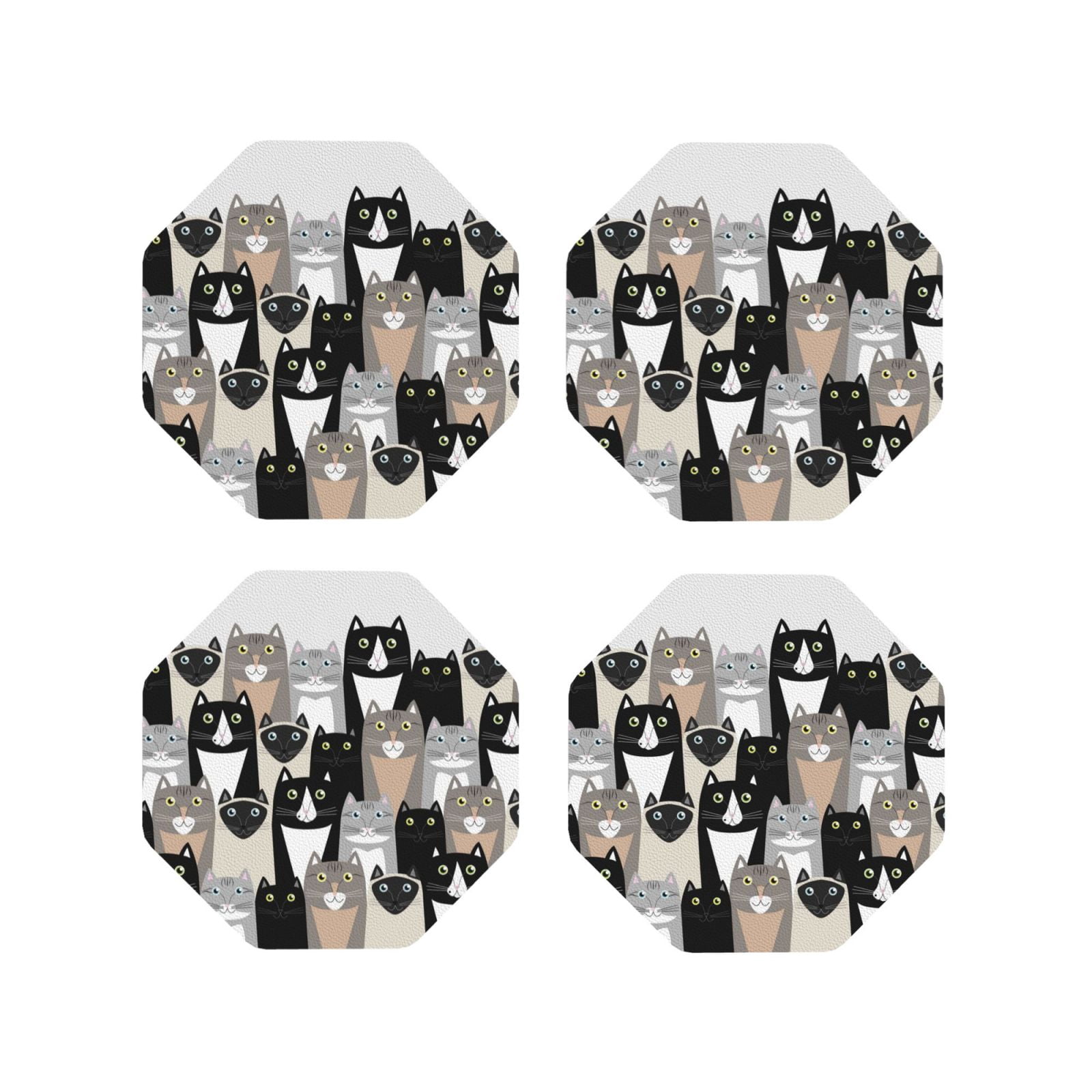 Yiaed Colors Cats Print Leather Coasters for Drinks - Cup Coasters ...
