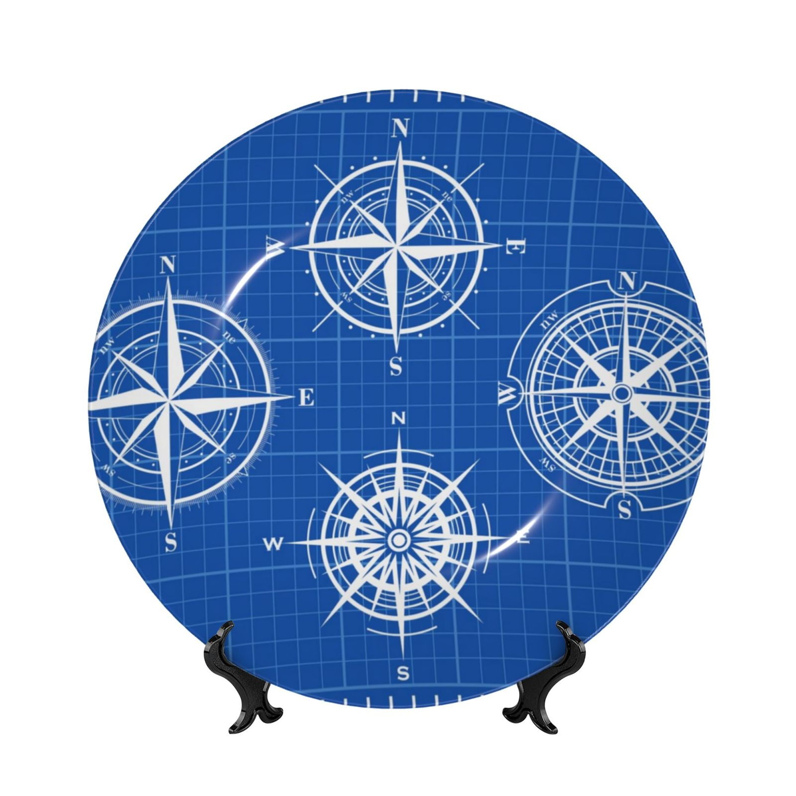 Yiaed Compass Print Bone China Decorative Plate Ceramic Dinner Plates ...