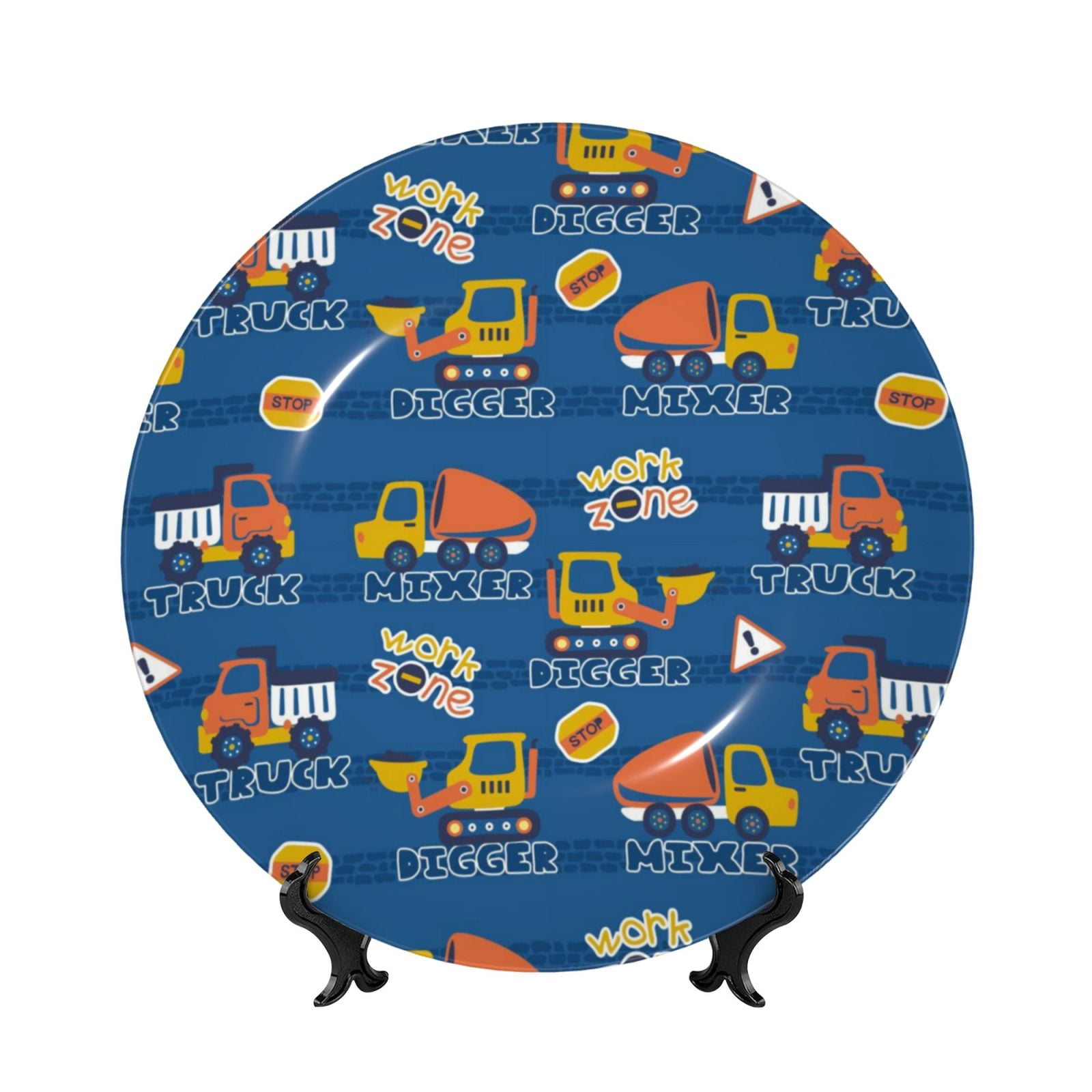 Yiaed Construction Vehicles Print Bone China Decorative Plate Ceramic ...