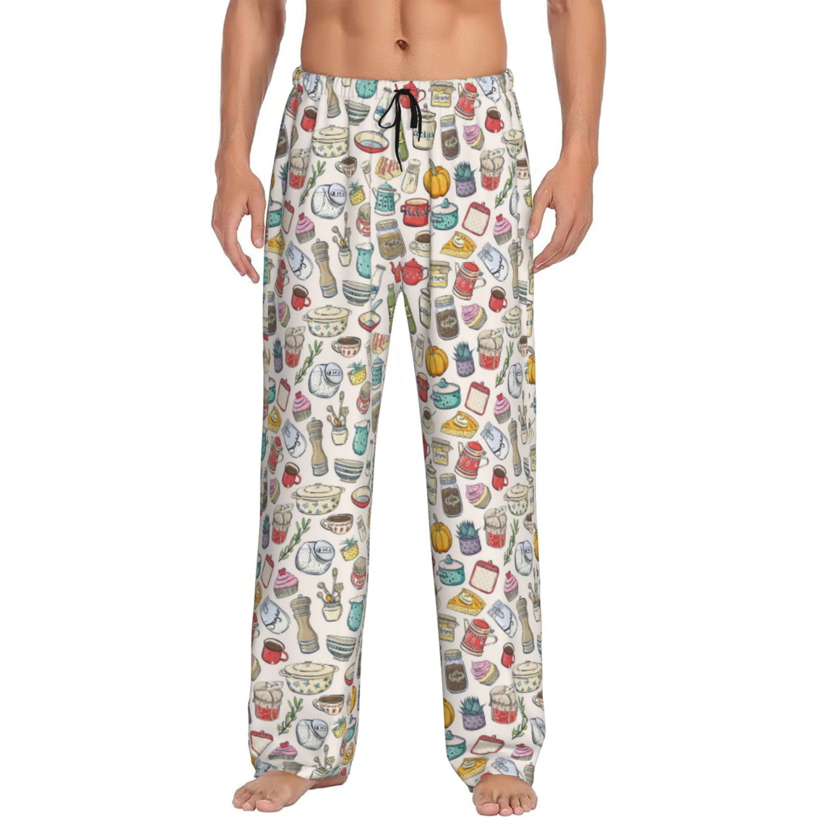 Yiaed Cooking Utensils Print Men's Lounge Pants, Loose PJ Bottoms, Long ...