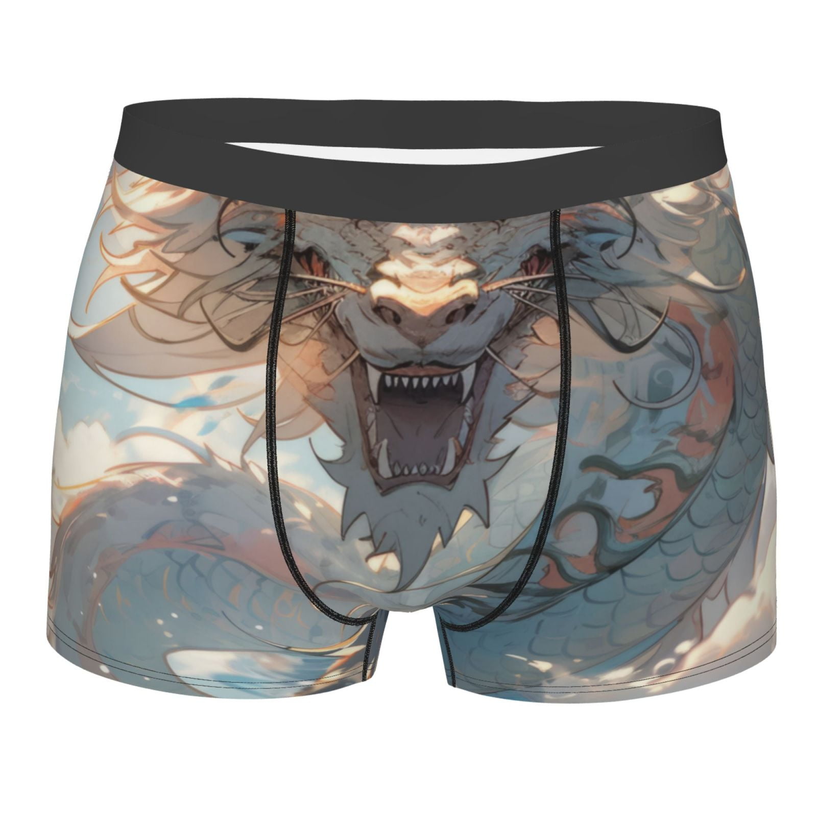 Yiaed Cool Cloud White Dragon Print Men's Soft Cotton Boxer Shorts ...