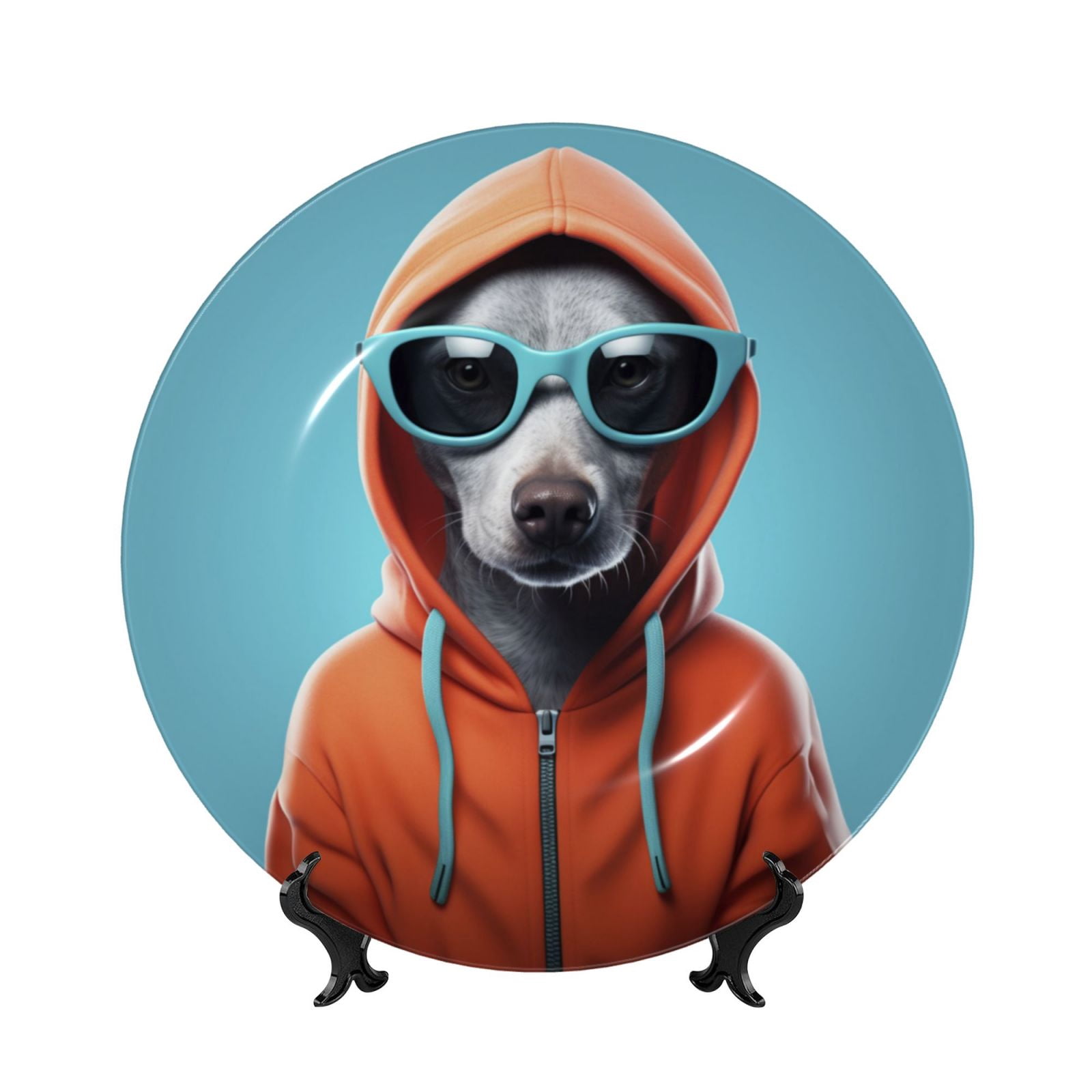 Yiaed Cool Dog In Hoodie Print Bone China Decorative Plate Ceramic ...
