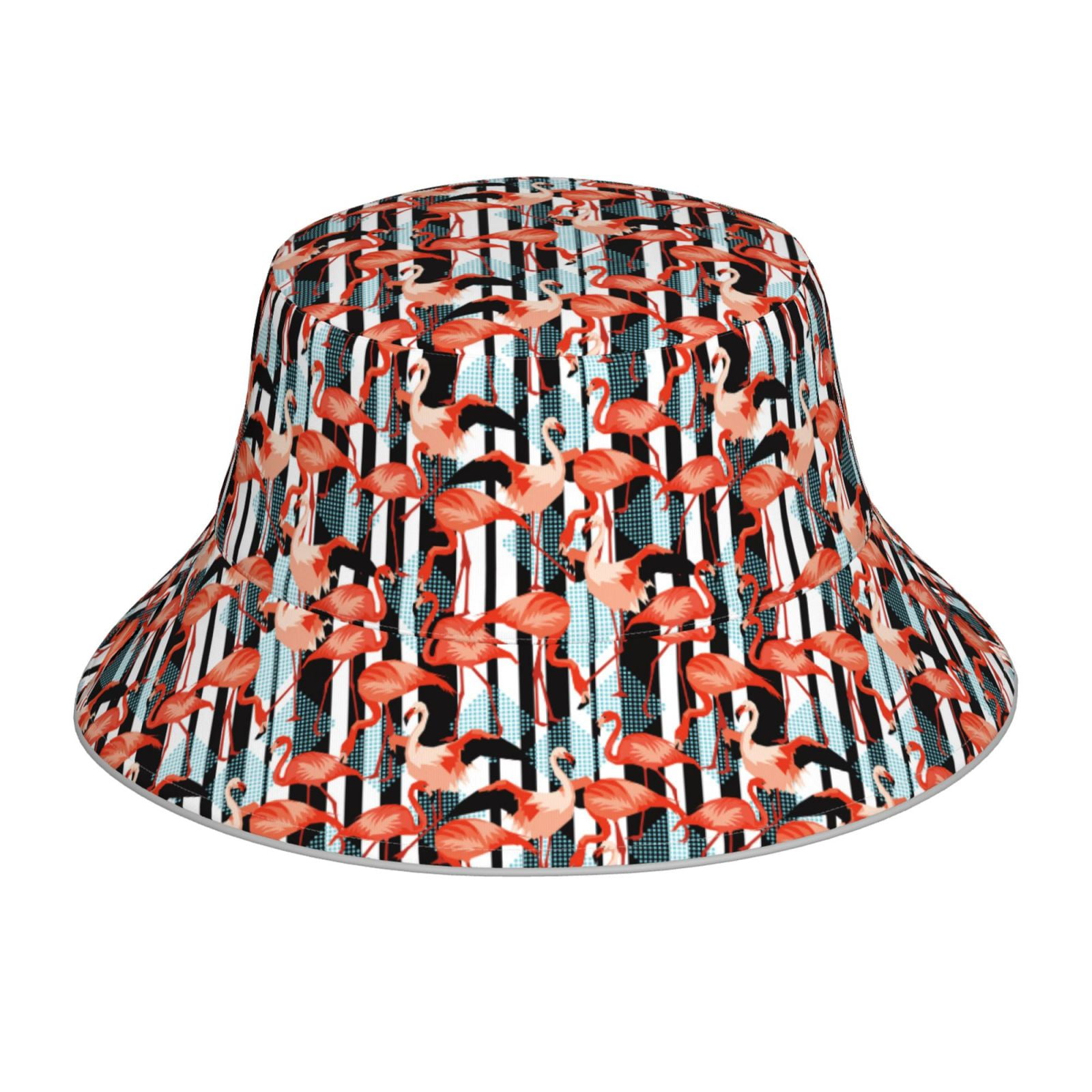 Yiaed Cool Flamingo Print Reflective Stripe Bucket Hat Unisex Funny ...