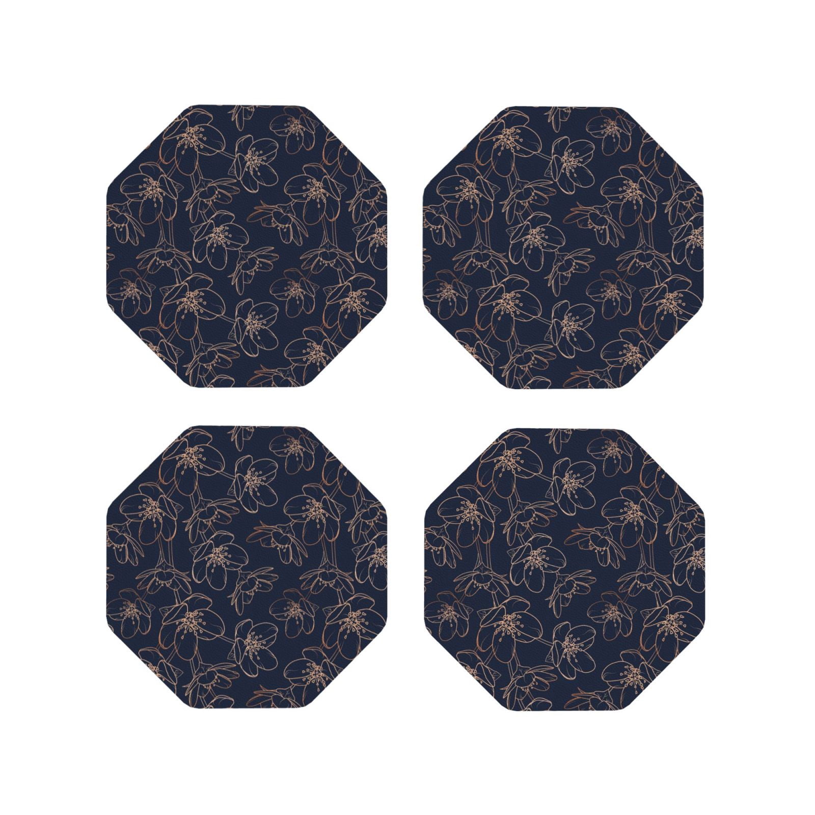 Yiaed Copper-Gold Gloss Outline Cherry Print Leather Coasters for ...