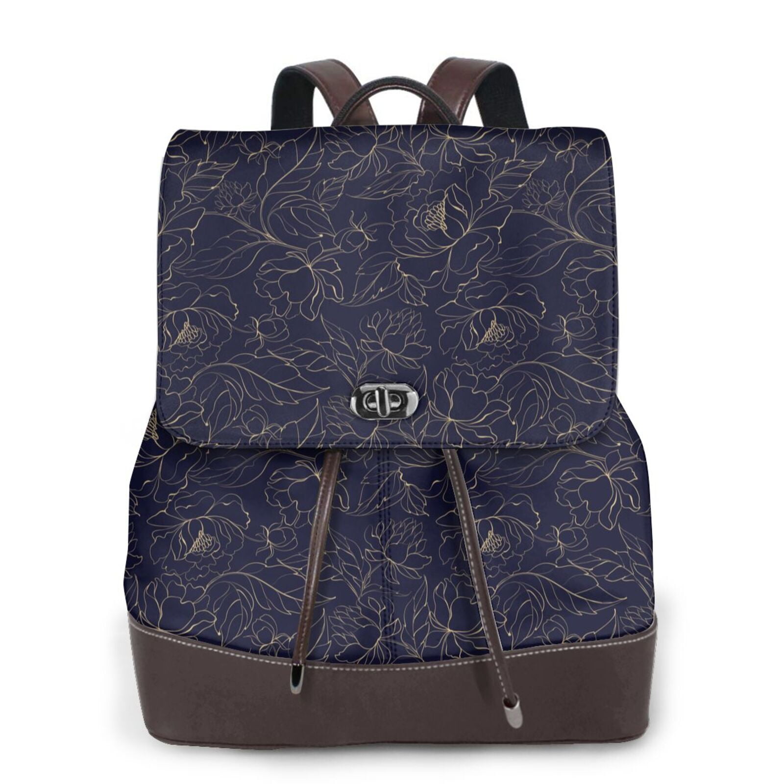 Yiaed Copper-Gold Gloss Outline Peony Print Laptop Backpack for Women ...