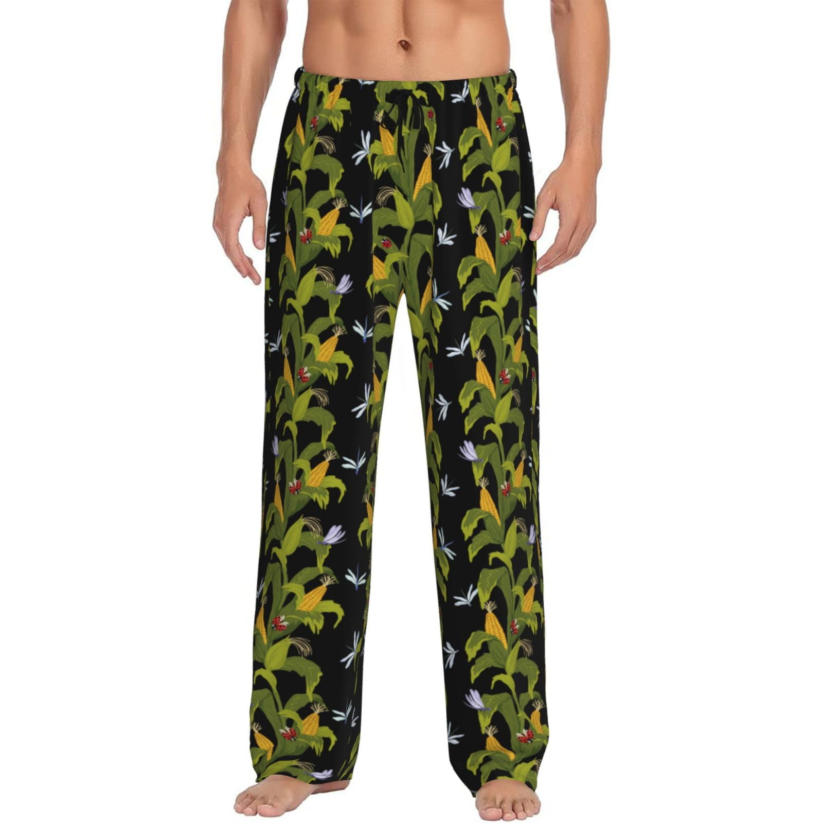 Yiaed Corn And Dragonflies Print Men's Lounge Pants, Loose PJ Bottoms ...