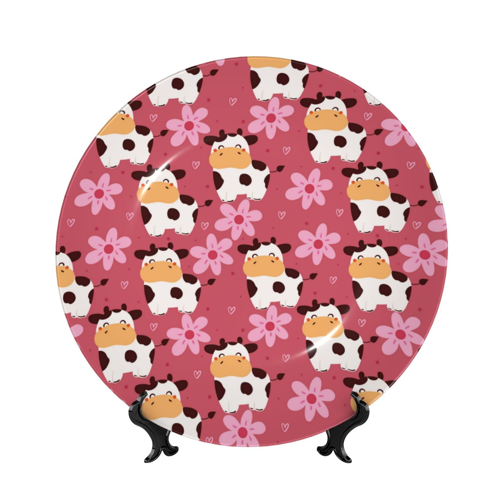 Yiaed Cow And Flower Print Bone China Decorative Plate Ceramic Dinner ...