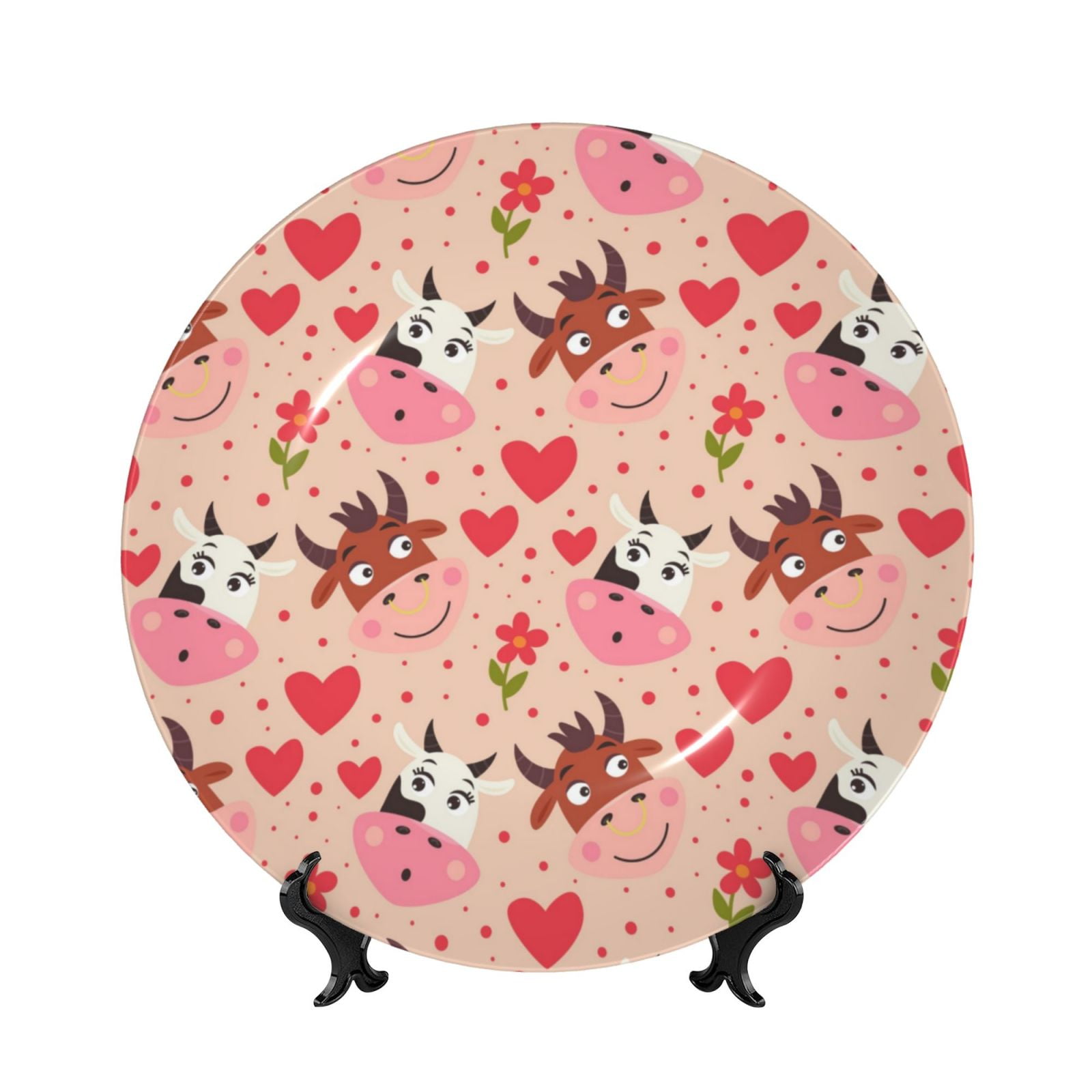 Yiaed Cow Flower And Heart Print Bone China Decorative Plate Ceramic ...