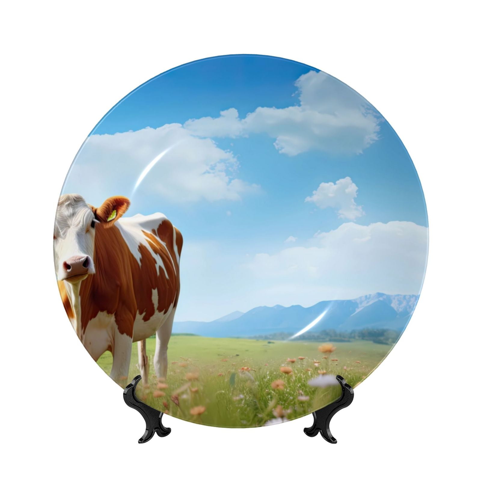 Yiaed Cow Grazing Nature Print Bone China Decorative Plate Ceramic ...