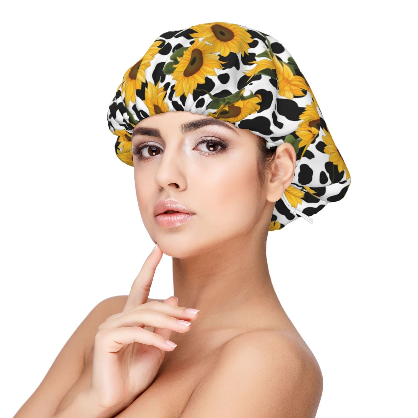 Yiaed Cow Print Sunflower Print Satin Bonnet Silk Bonnet Hair Bonnet ...