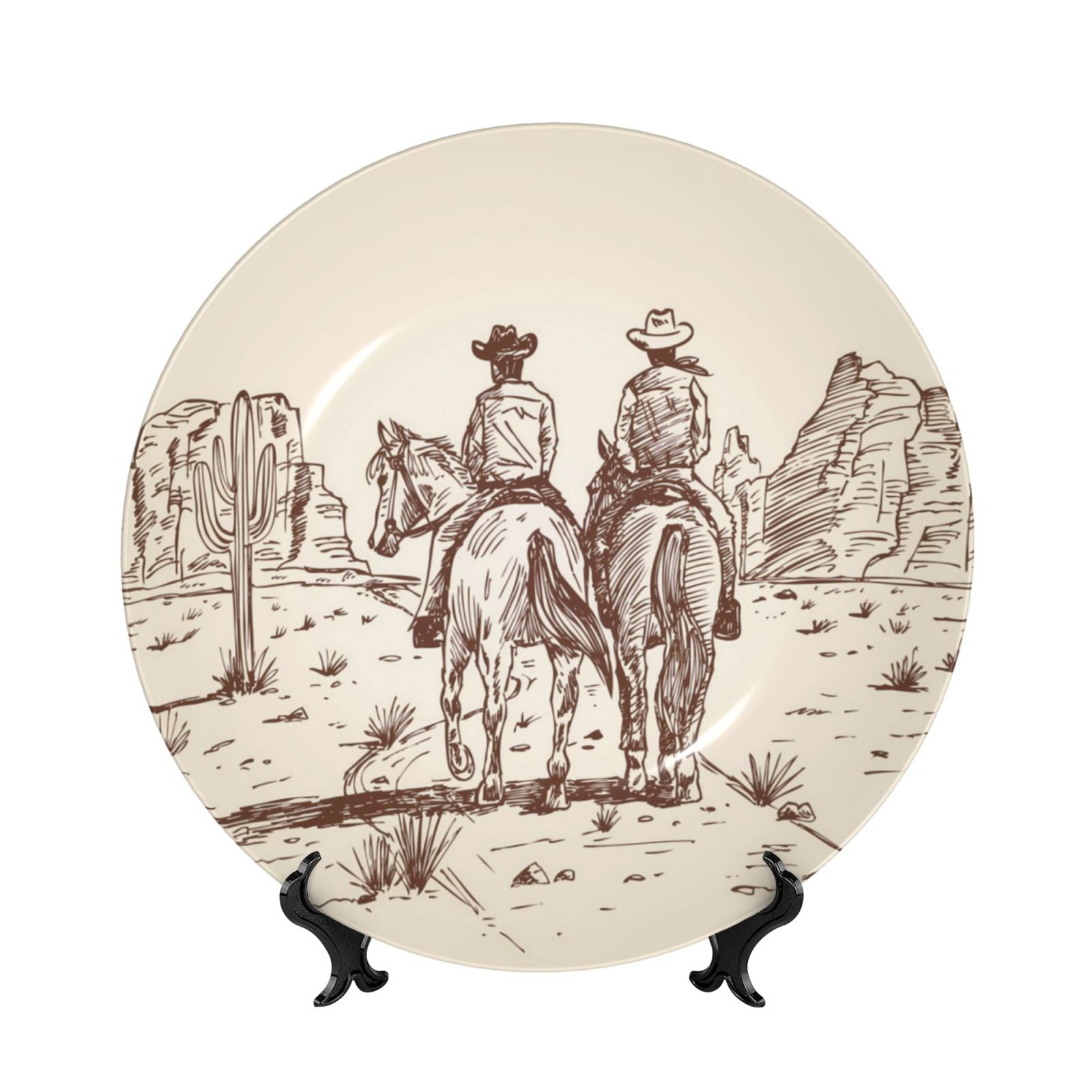 Yiaed Cowboys Riding Horses Print Bone China Decorative Plate Ceramic ...