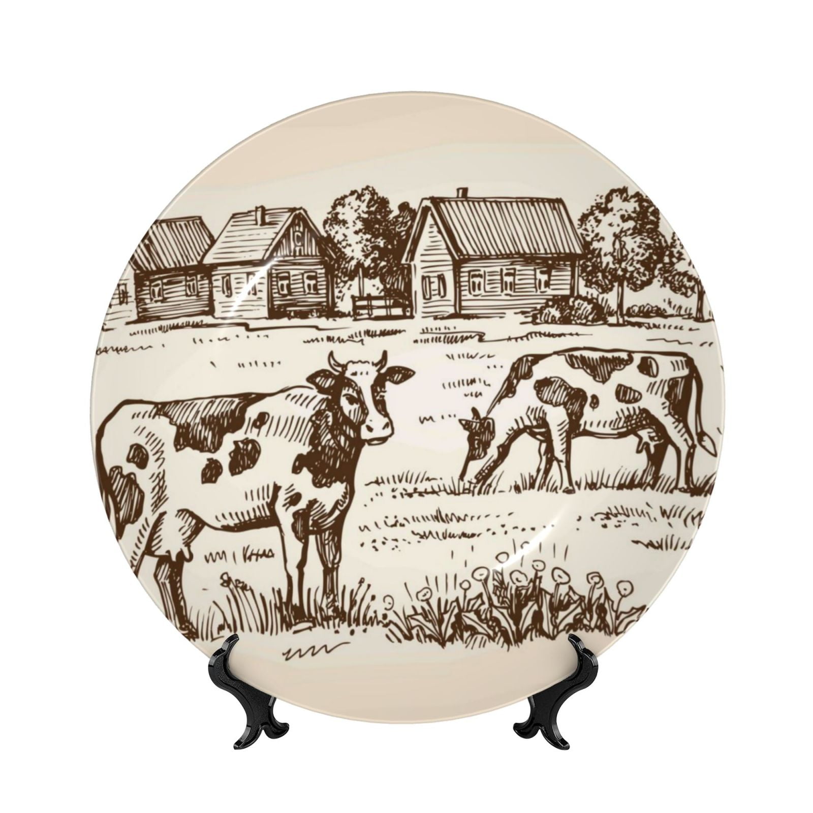 Yiaed Cows On The Farm Print Bone China Decorative Plate Ceramic Dinner ...