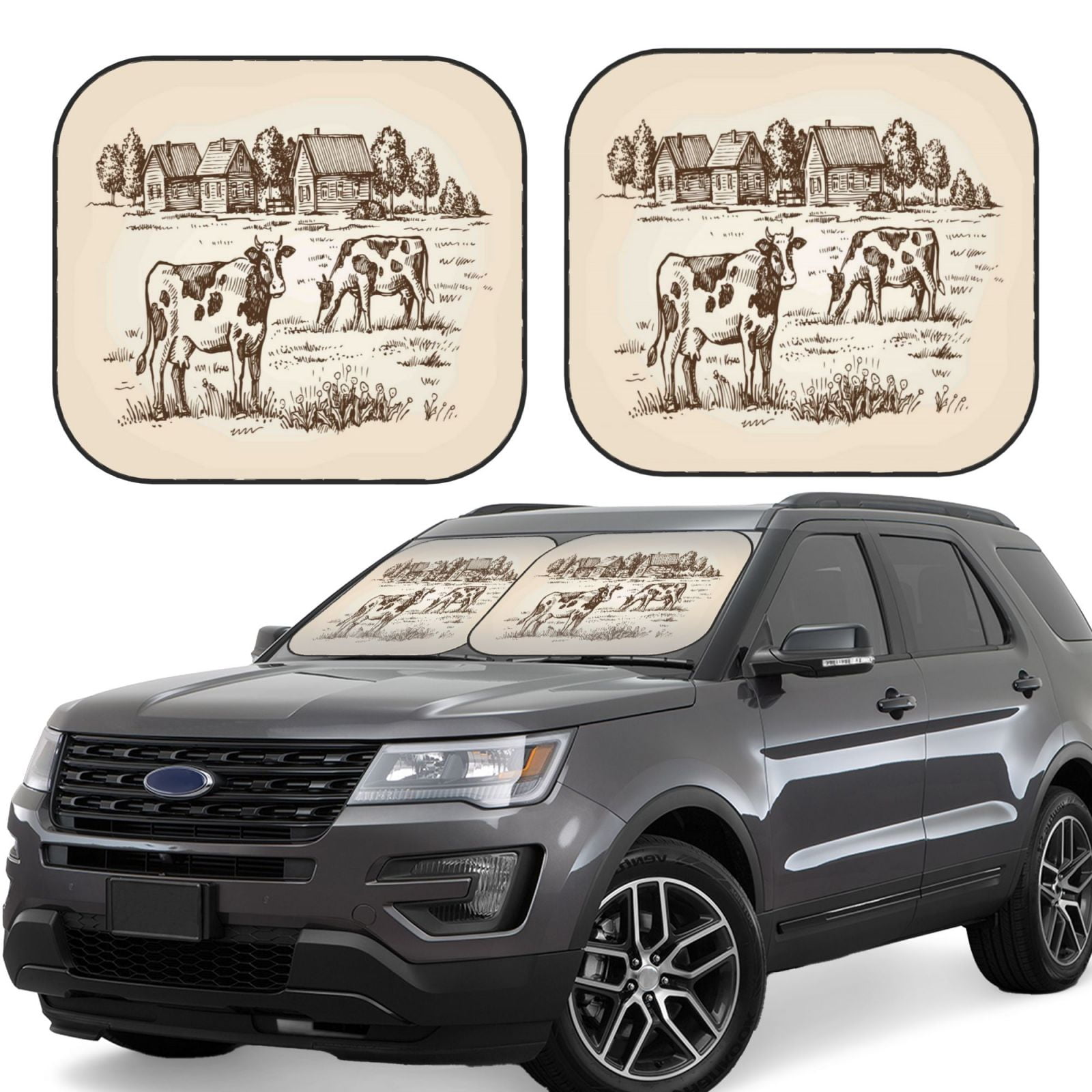 Yiaed Cows On The Farm Print Car Front Windshield Sun Shade,Foldable ...