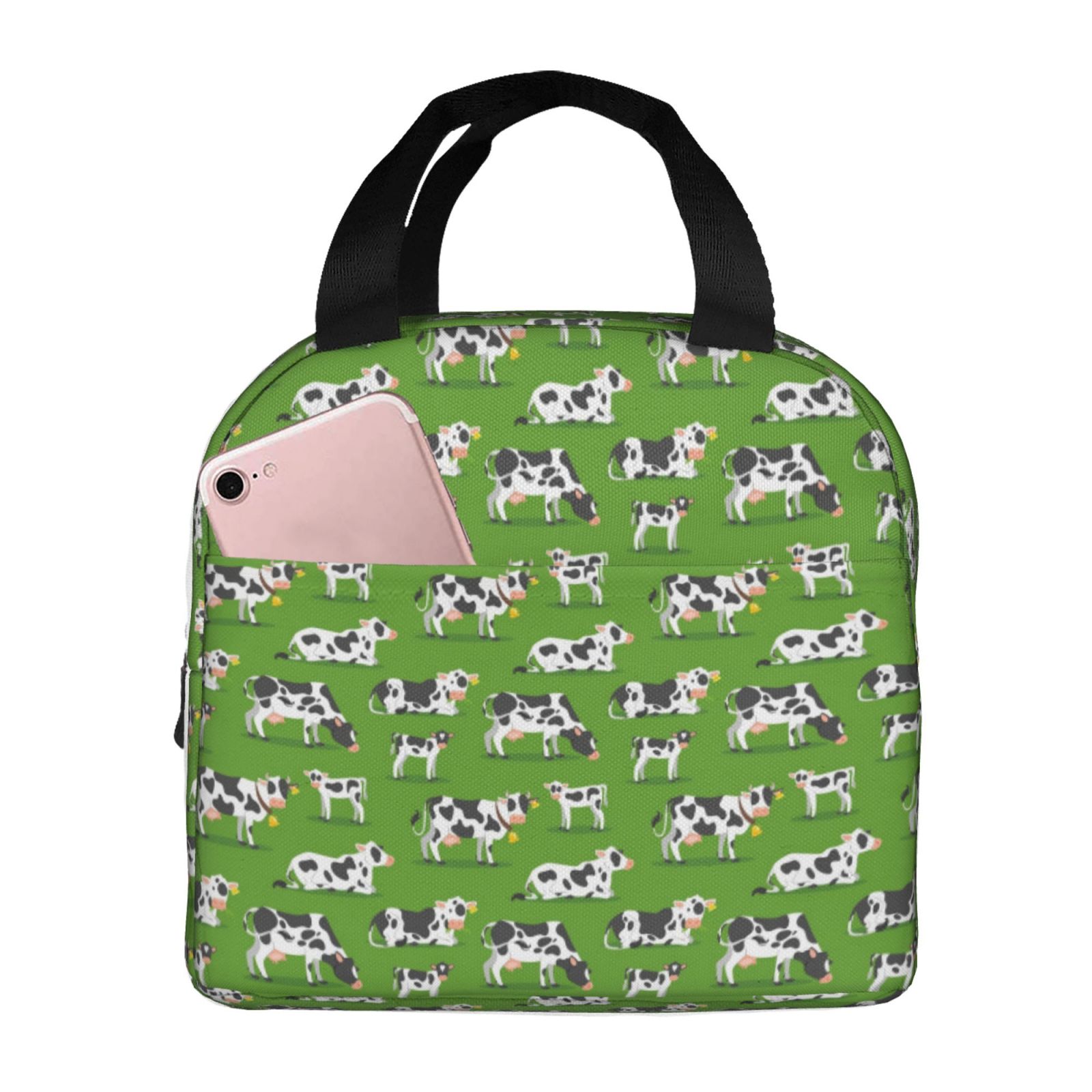 Yiaed Cows With Calfs Green Print Insulated Lunch Bag Reusable Cute ...