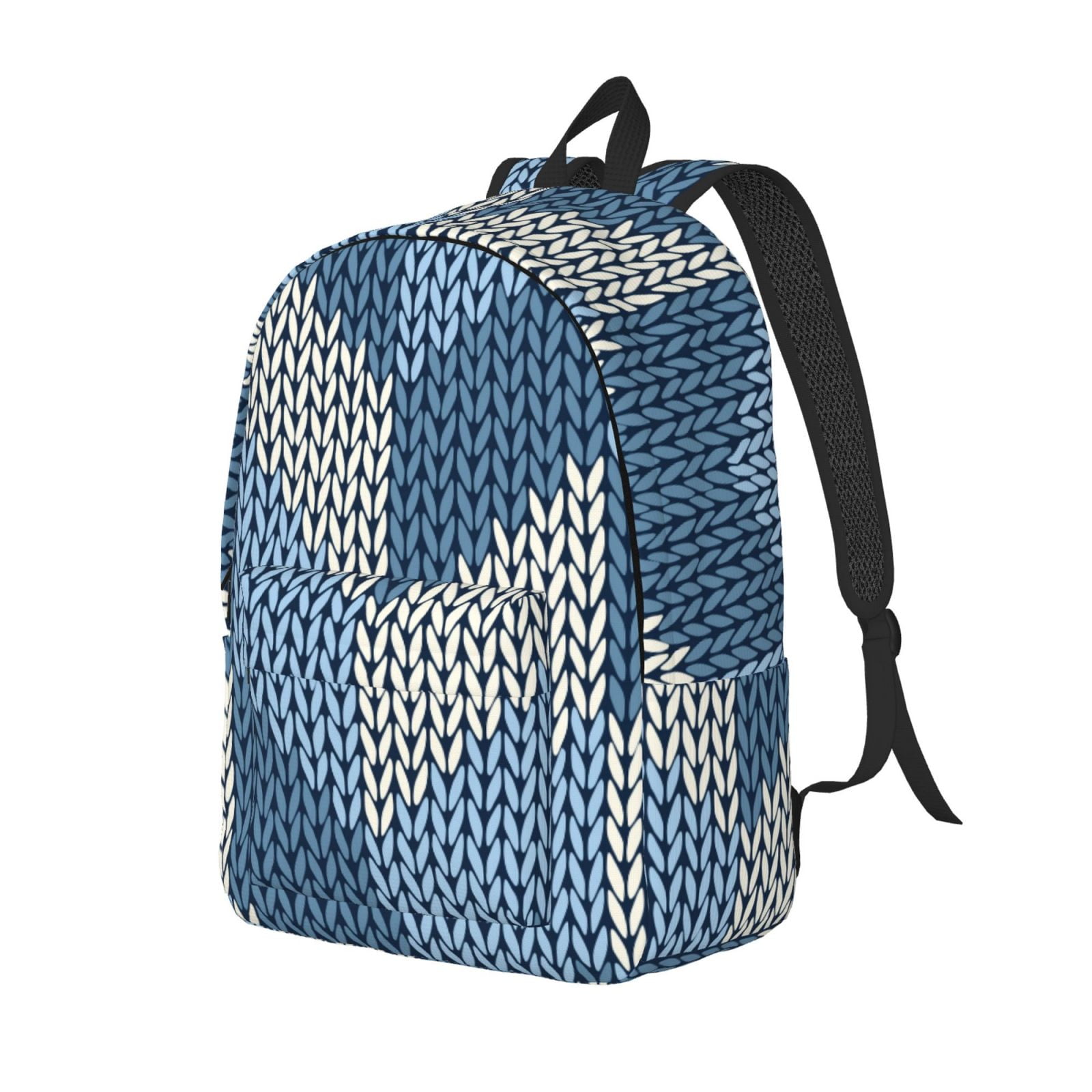 Yiaed Cozy Knitted Blue Chevron Print Laptop Backpack Travel Canvas ...