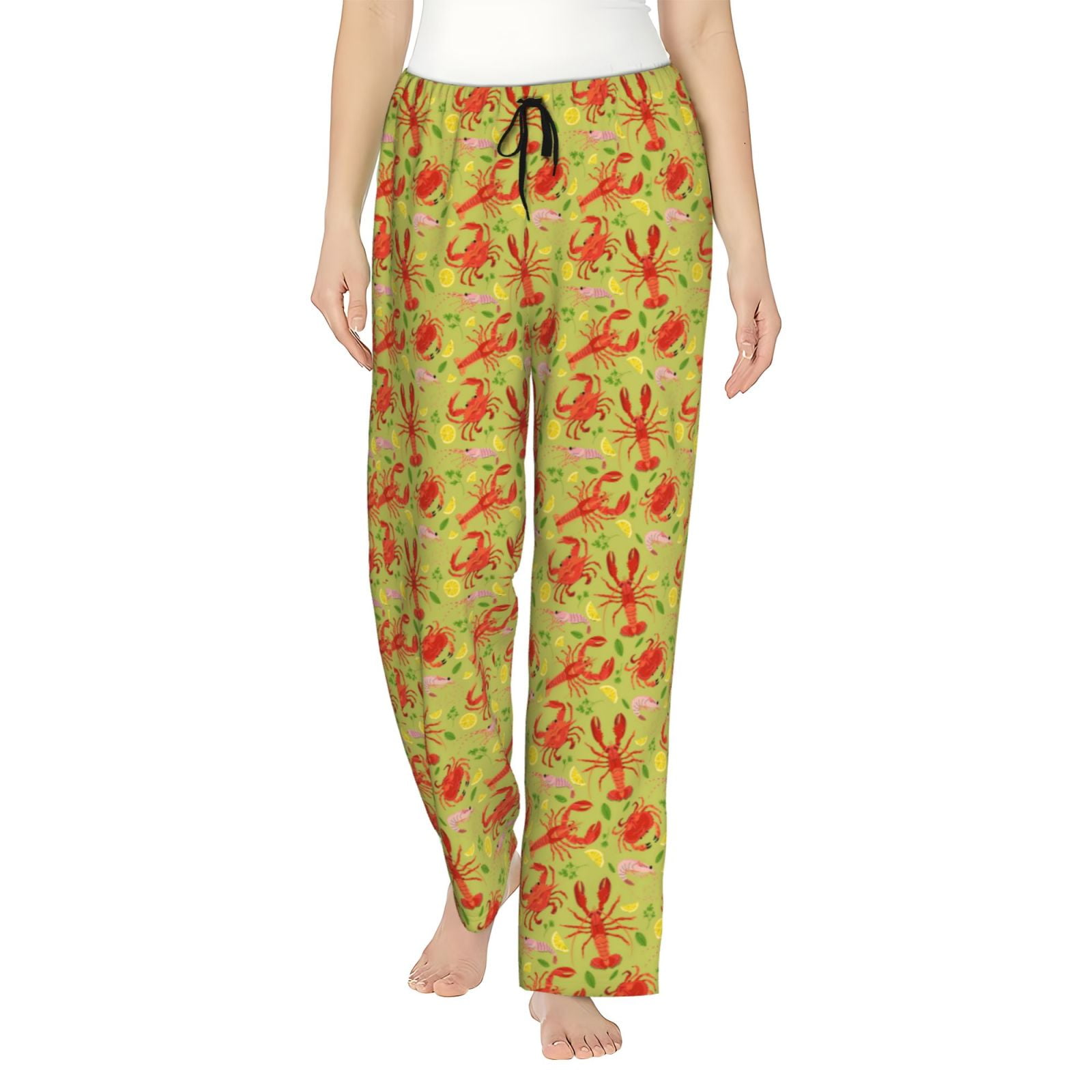 Yiaed Crab Lobster Print Womens Lounge Pants, Loose PJ Bottoms, Long ...