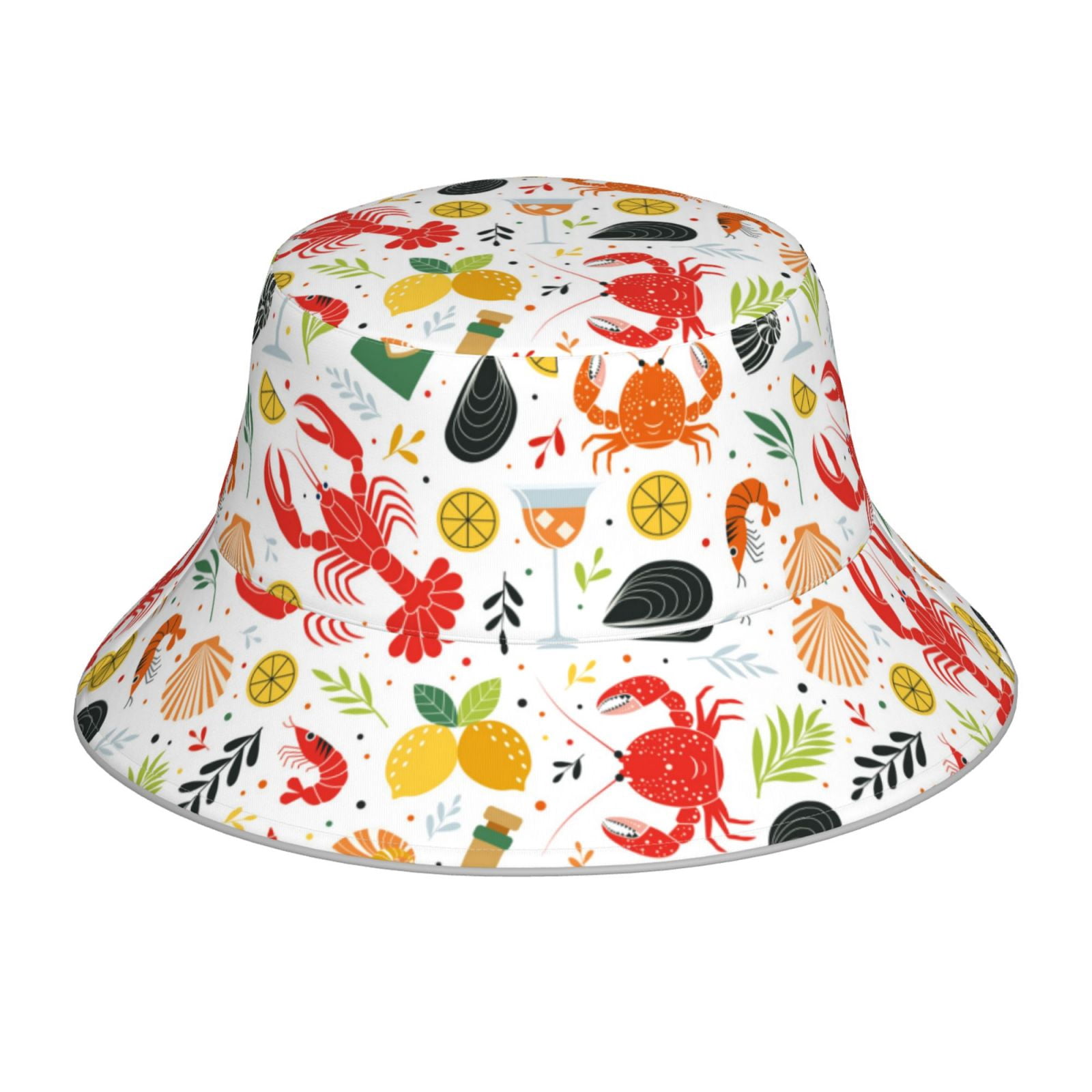 Yiaed Crabs Shrimps Print Reflective Stripe Bucket Hat Unisex Funny ...