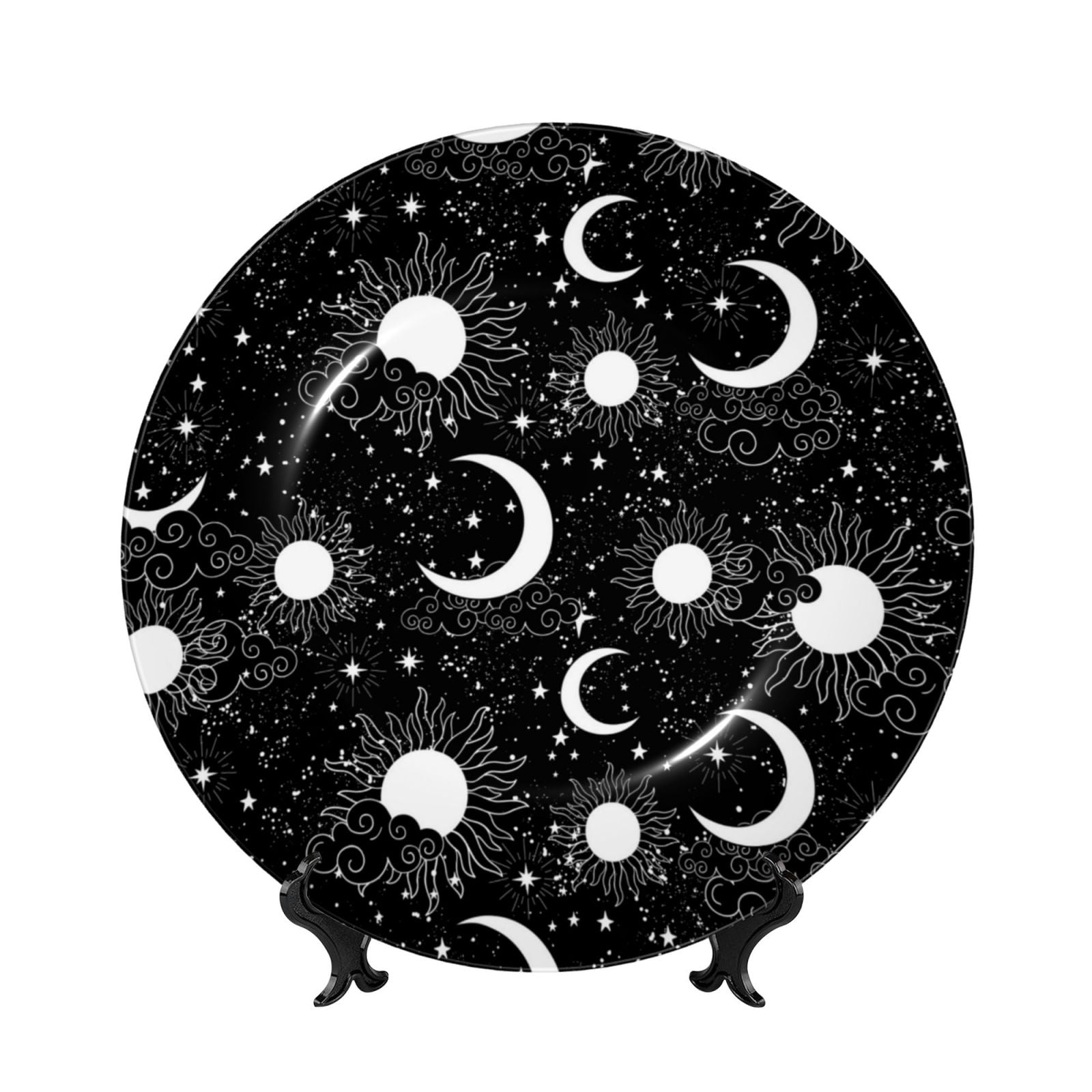 Yiaed Crescent and Stars Print Bone China Decorative Plate Ceramic ...