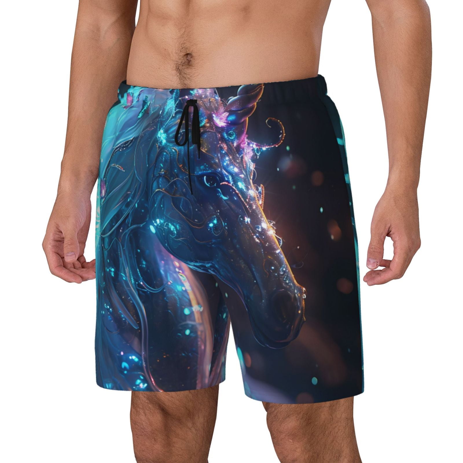 Yiaed Crystal Pattern White Horse Print Mens Swim Trunks Bathing Suit ...
