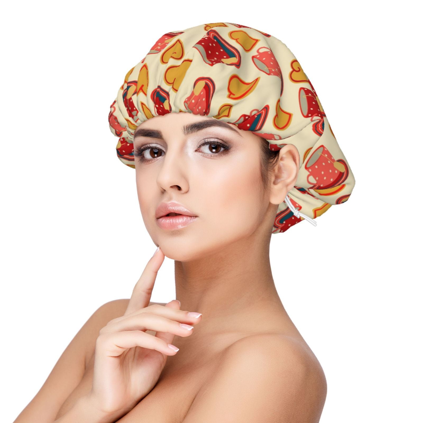 Yiaed Cups of Tea Print Satin Bonnet Silk Bonnet Hair Bonnet for ...