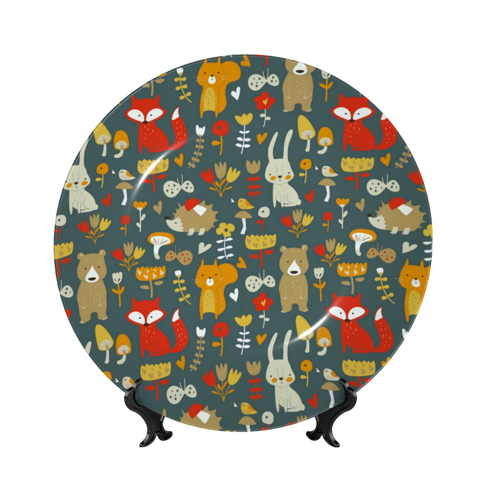 Yiaed Cute Animal Forest Print Bone China Decorative Plate Ceramic ...