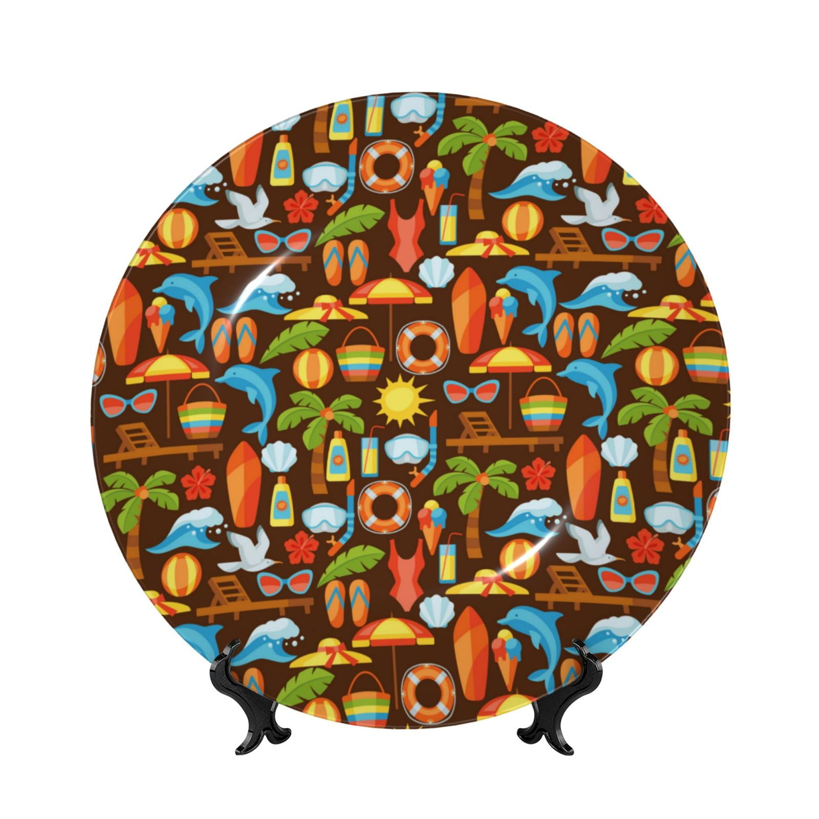 Yiaed Cute Beach Dolphin Print Bone China Decorative Plate Ceramic ...