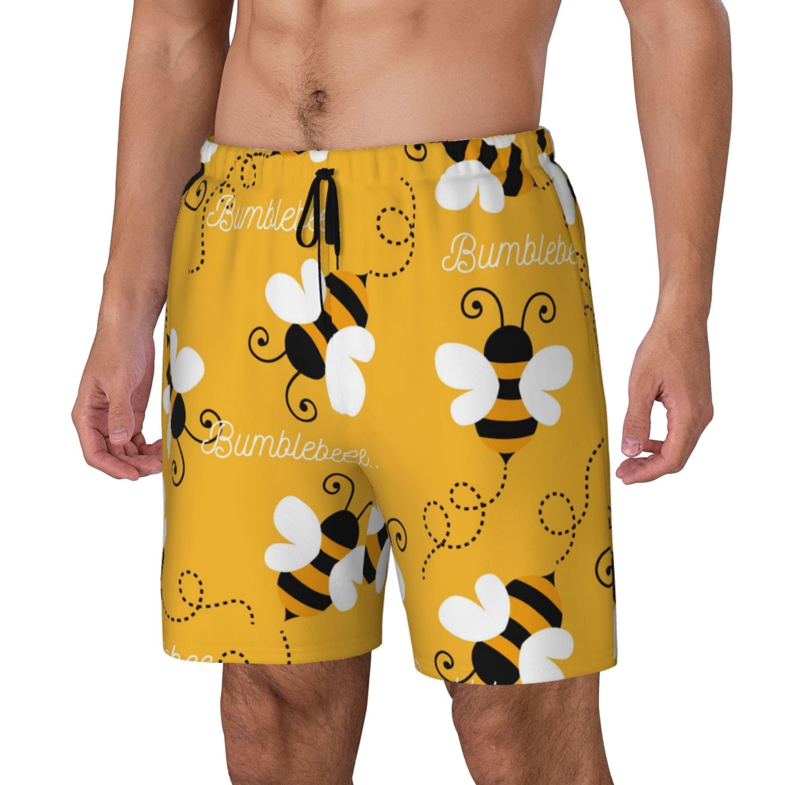 Yiaed Cute Bee Butterfly Yelllow Print Mens Swim Trunks Bathing Suit ...