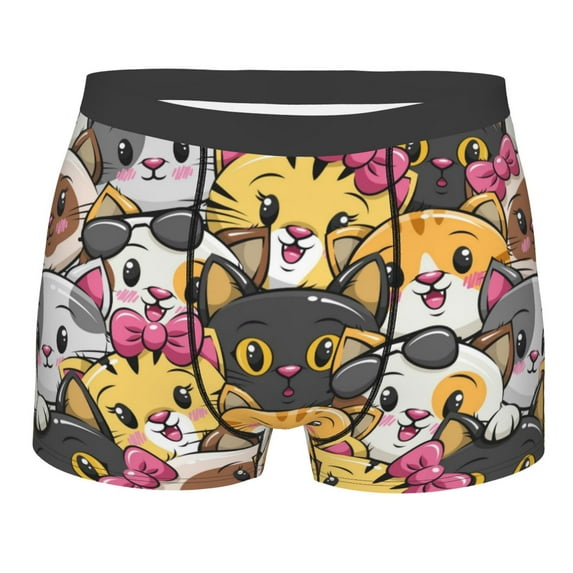 Yiaed Cute Cat Cartoon Print Men's Soft Cotton Boxer Shorts Breathable ...