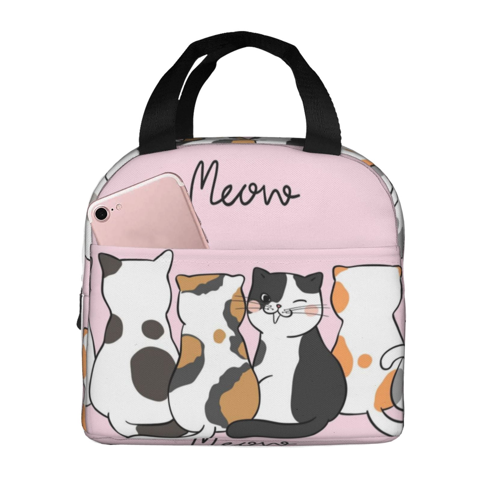 Yiaed Cute Cats Print Insulated Lunch Bag Reusable Cute Tote Lunch Box ...