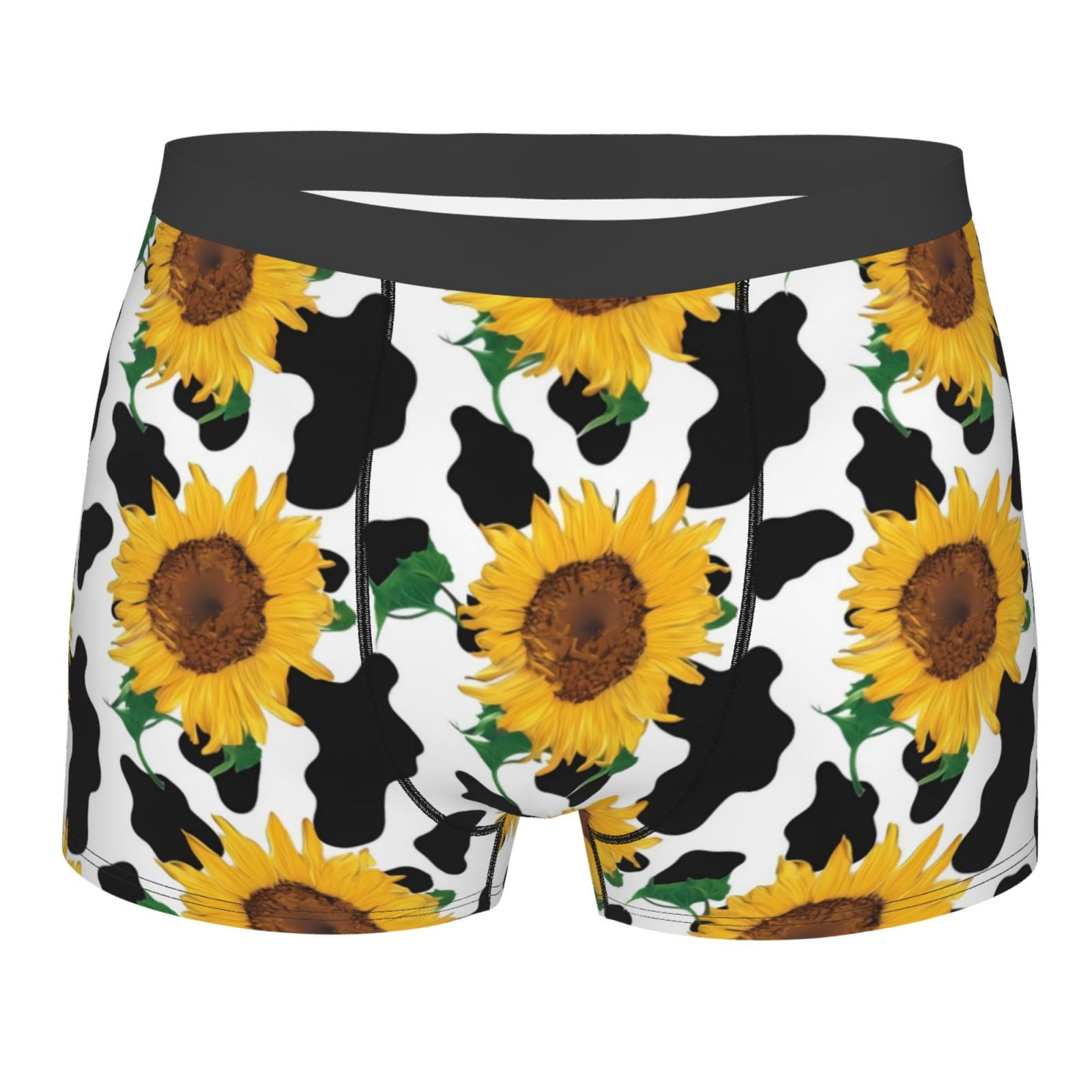 Yiaed Cute Cow Print Sunflower B Print Men's Soft Cotton Boxer Shorts ...