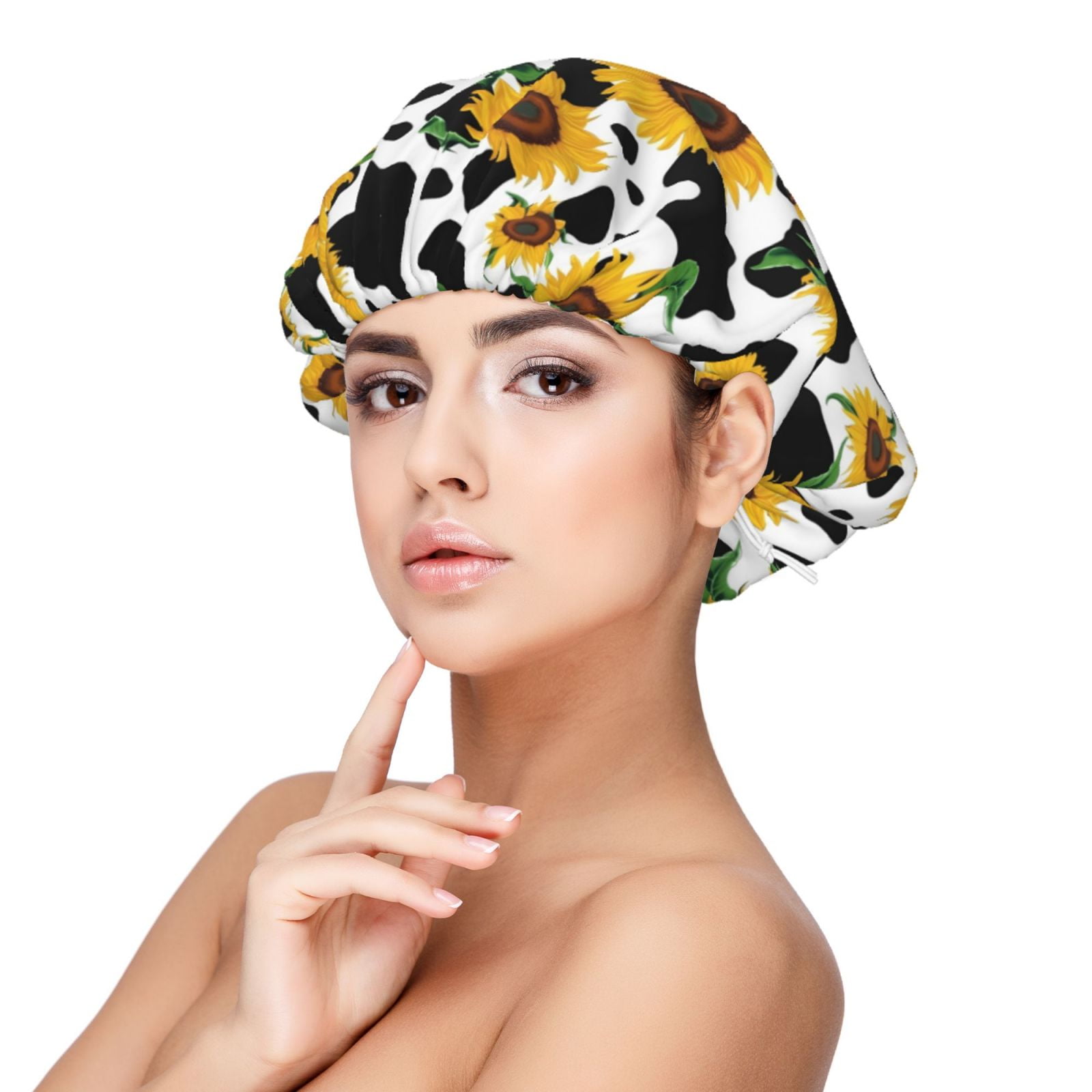 Yiaed Cute Cow Print Sunflower D Print Satin Bonnet Silk Bonnet Hair ...