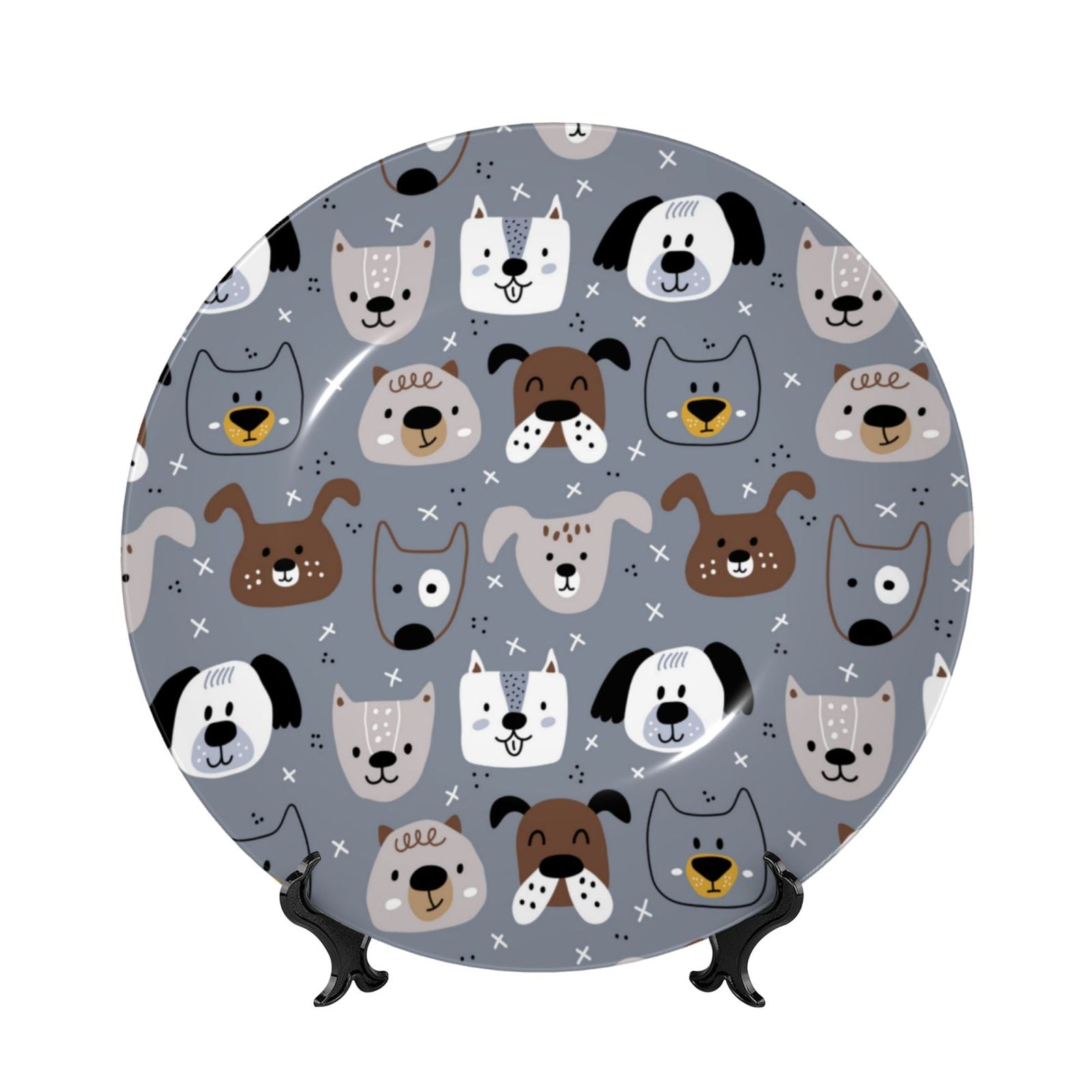 Yiaed Cute Dog Faces Print Bone China Decorative Plate Ceramic Dinner ...