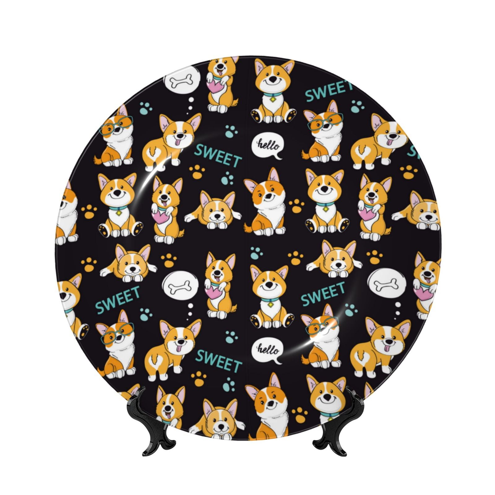 Yiaed Cute Dogs Corgi Print Bone China Decorative Plate Ceramic Dinner ...