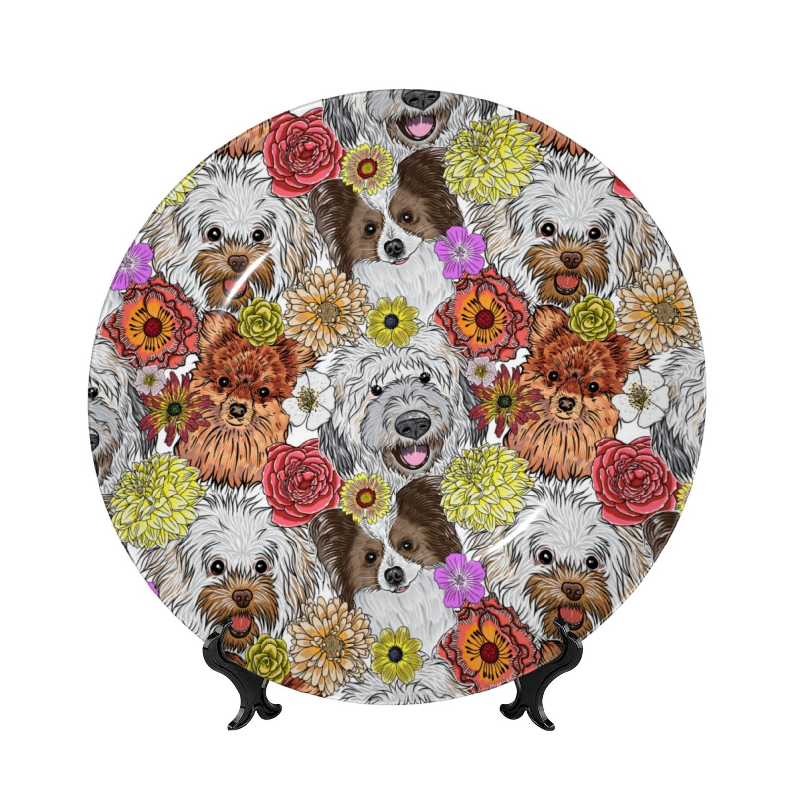 Yiaed Cute Dogs Puppy Print Bone China Decorative Plate Ceramic Dinner ...