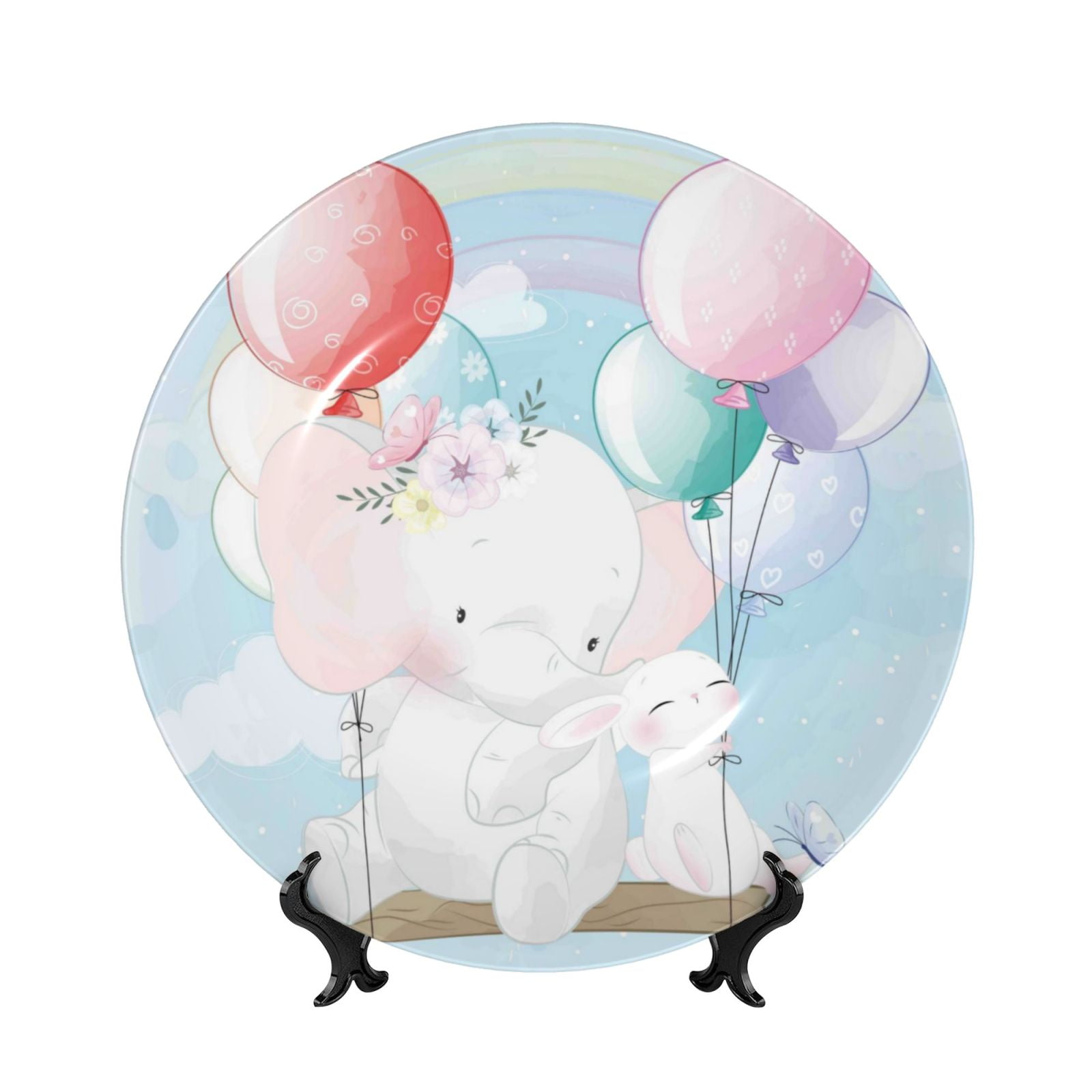 Yiaed Cute Elephant Print Bone China Decorative Plate Ceramic Dinner ...
