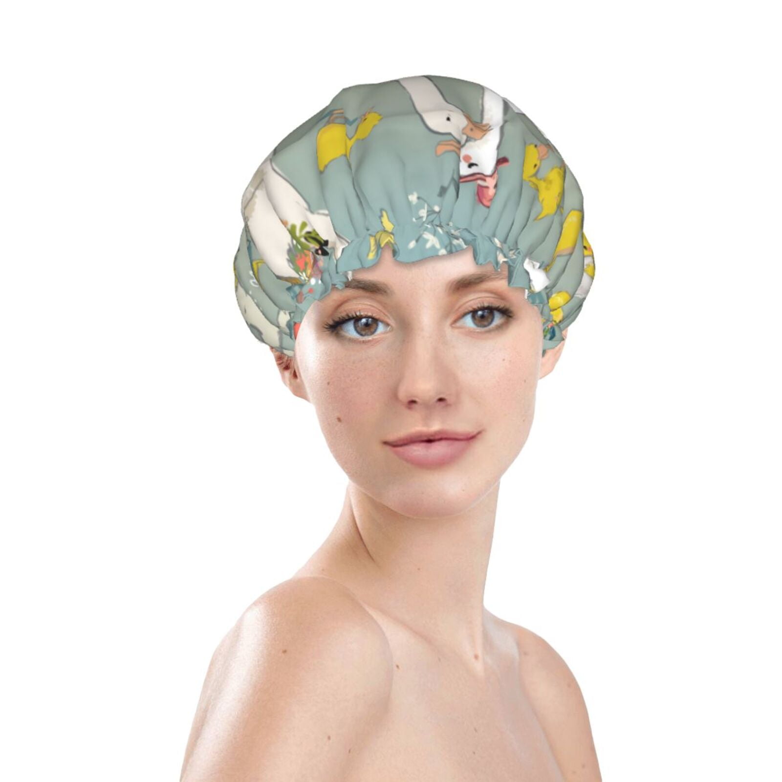 Yiaed Cute Farm Birds Print Reusable Shower Cap & Bath Cap & Lined ...